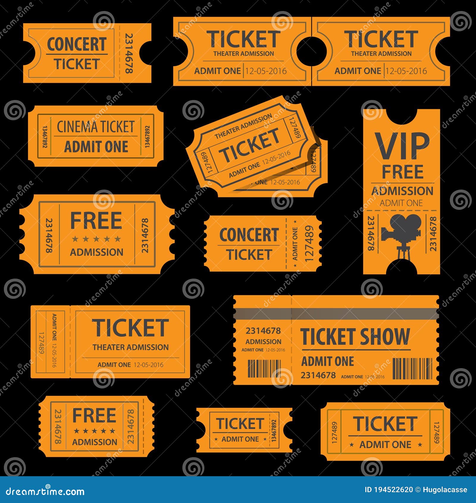 Orange Admission Ticket Isolated on Black Stock Vector - Illustration ...