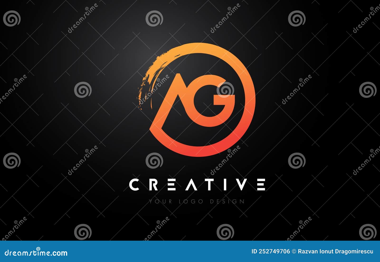 AG Circular Letter Logo with Circle Brush Design and Black Background ...