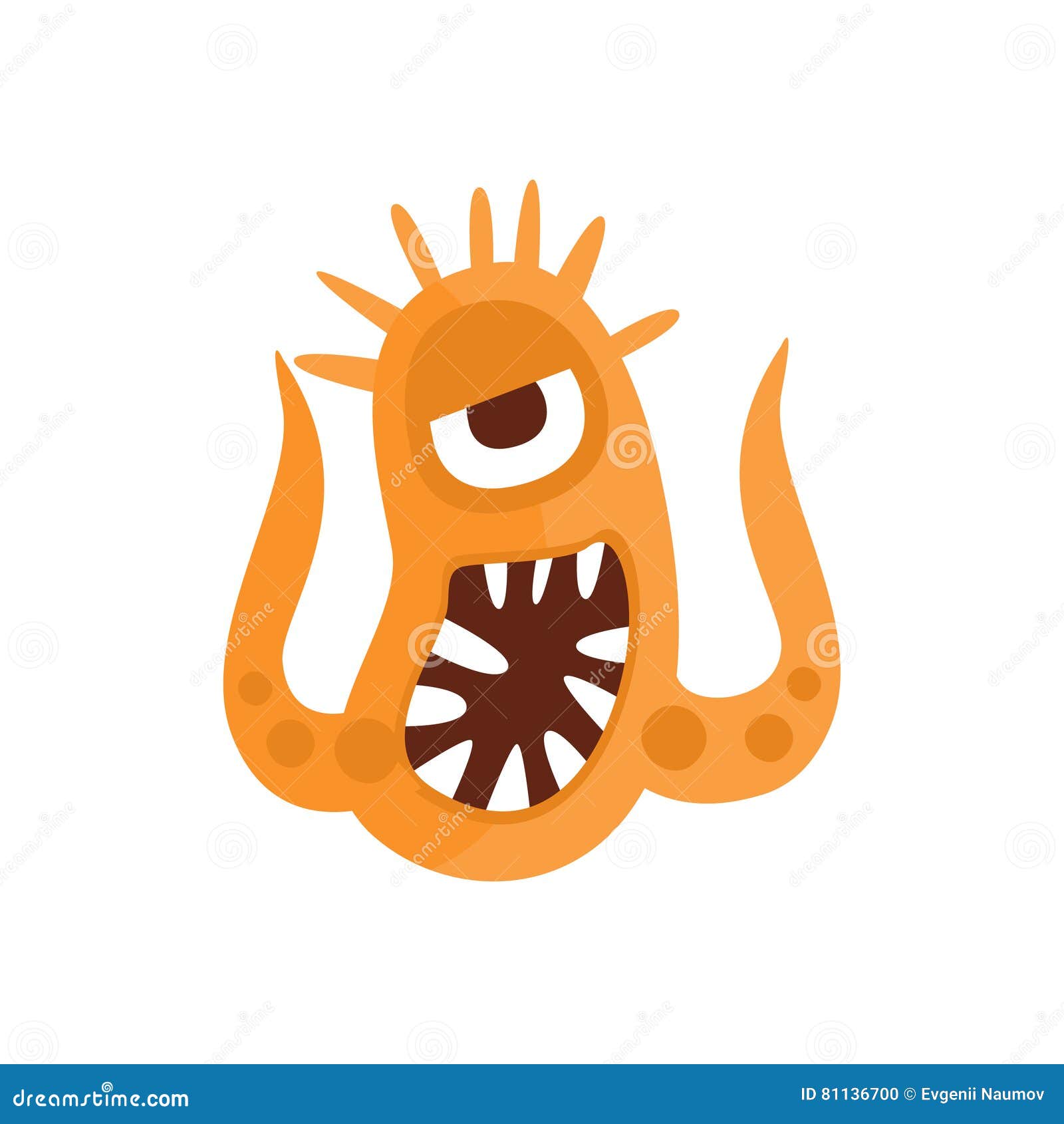 Orange Aggressive Malignant Bacteria Monster with Sharp Teeth and Two ...