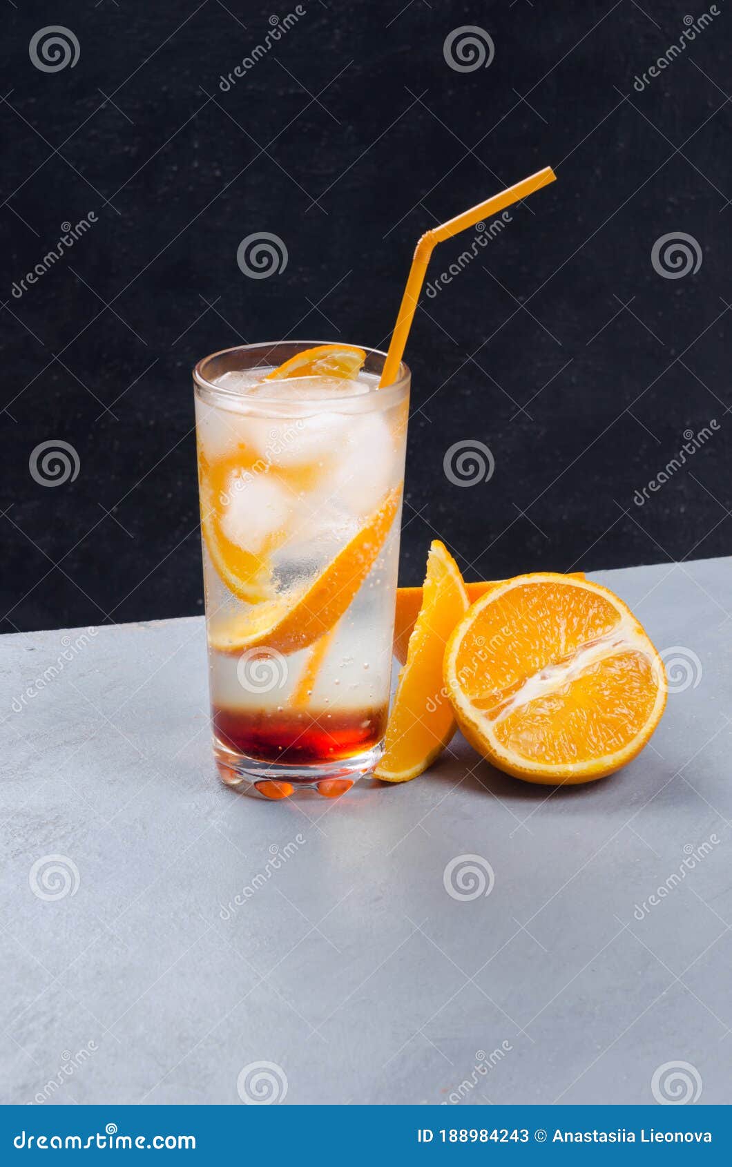 Orange Alcohol Cocktail with Orange Fruit Slice on Dark Background ...