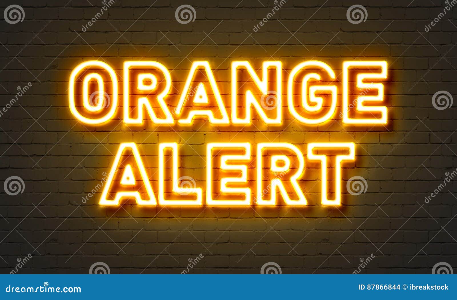 Orange Alert Neon Sign on Brick Wall Background. Stock Illustration ...