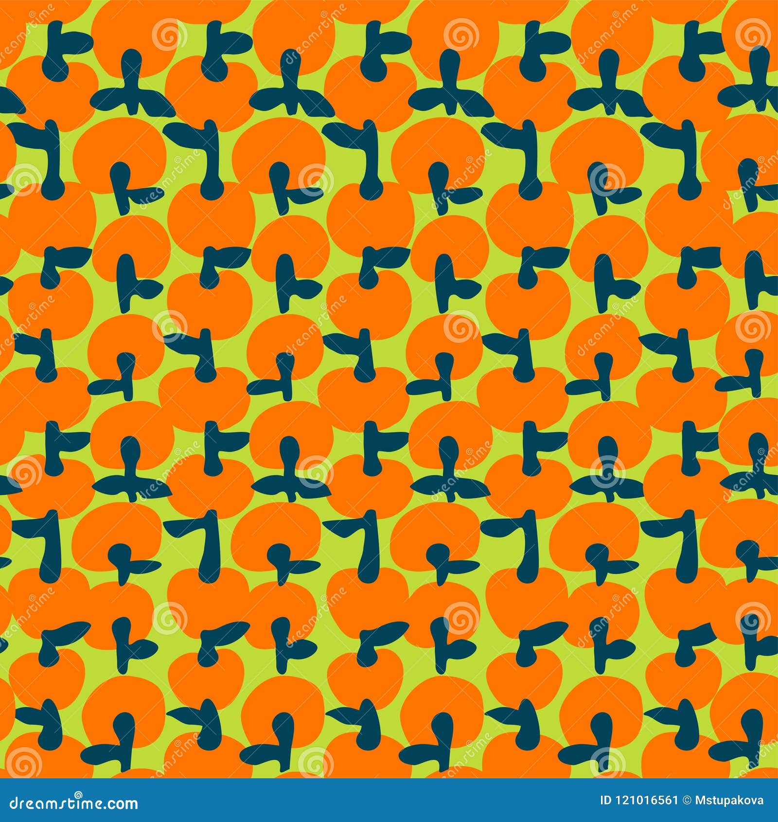 Orange Apples on Green Background. Simple Flat Vector Seamless Pattern ...