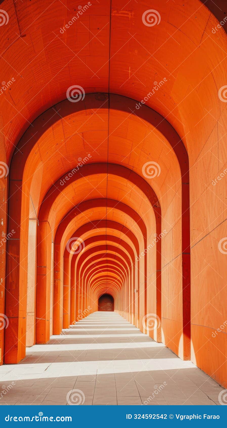 Orange Arches in a Corridor with Sunlight and Shadows Creating a ...
