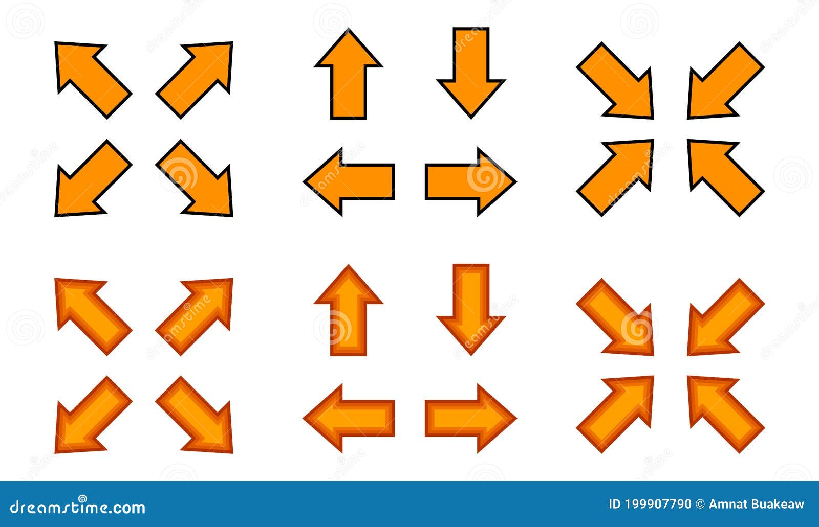 Orange Arrow and Diagonal Arrow Sign for Map, Arrow Button for Graphic ...