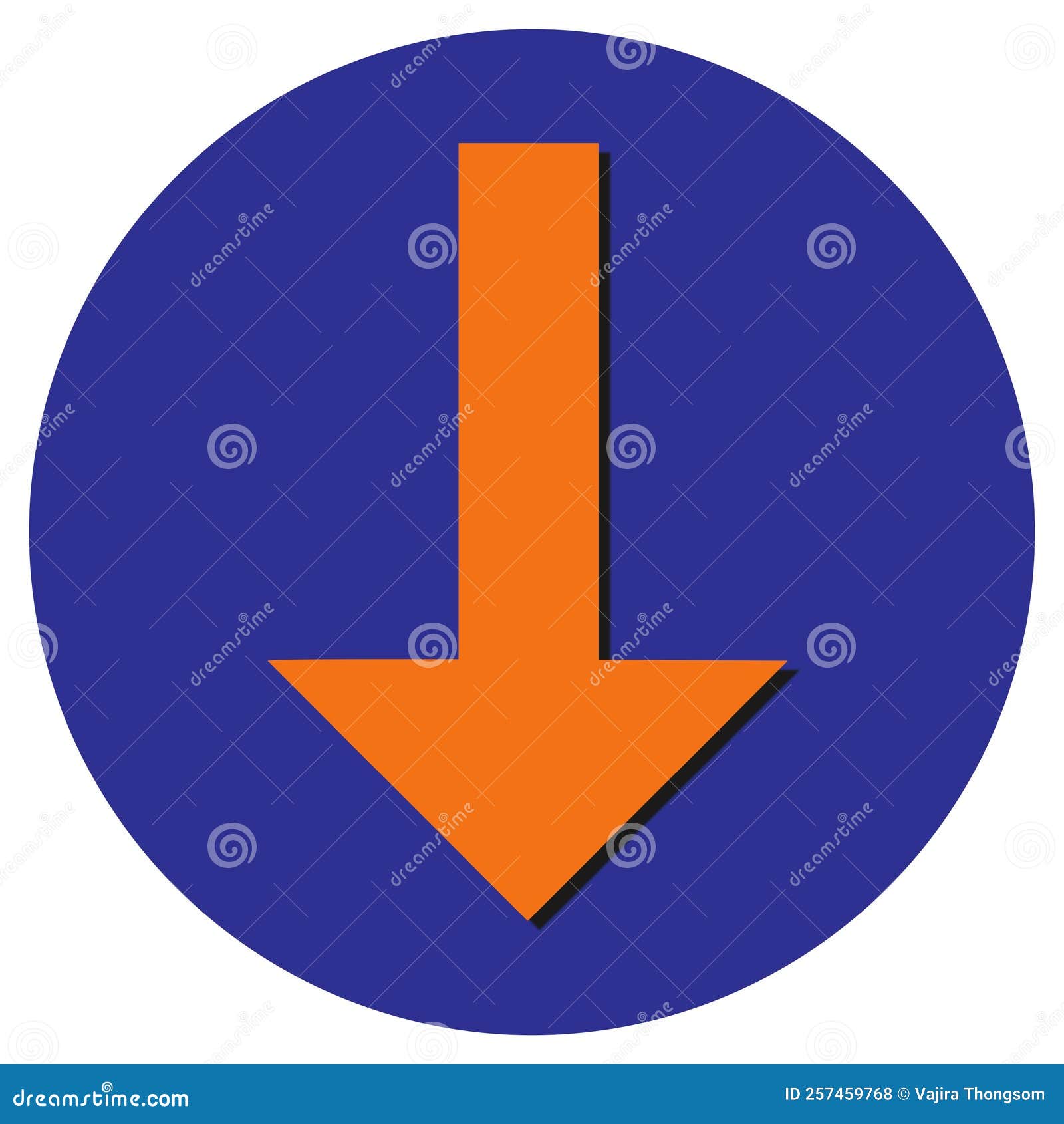 Orange Arrow Down on Dark Blue Background. Road Direction Sign Vector ...