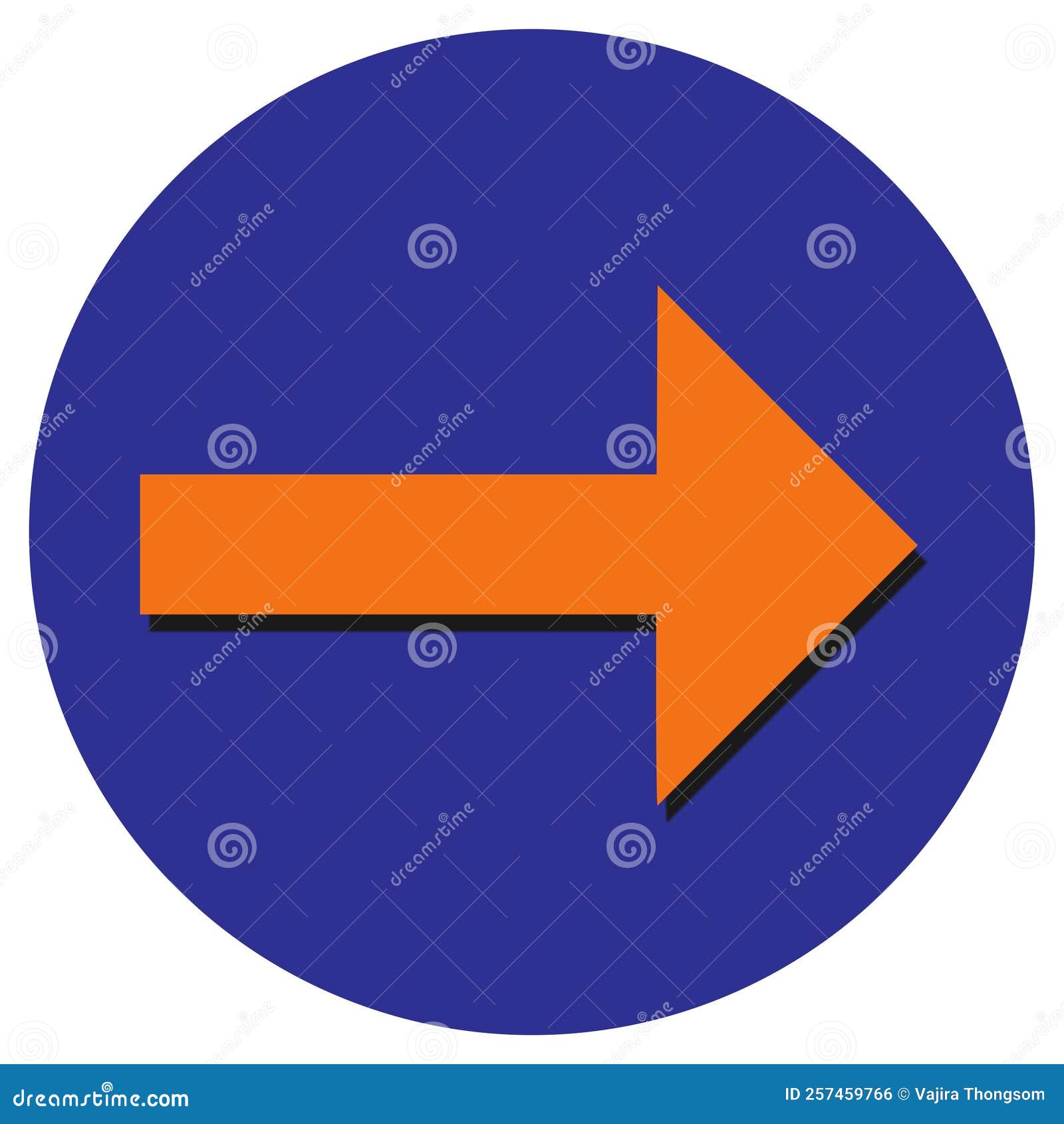 Orange Arrow Right on Dark Blue Background. Road Direction Sign Vector ...