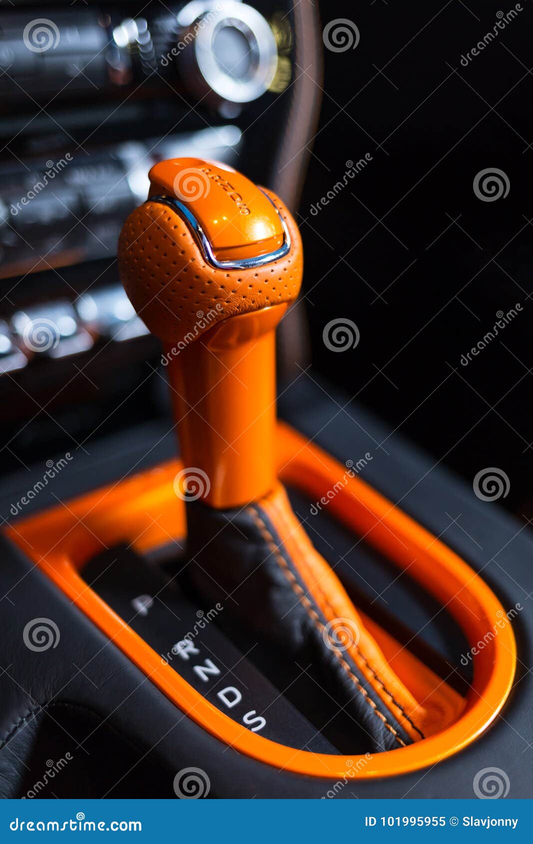 Orange Automatic Shifter Inside the Car. Stock Image - Image of macro ...