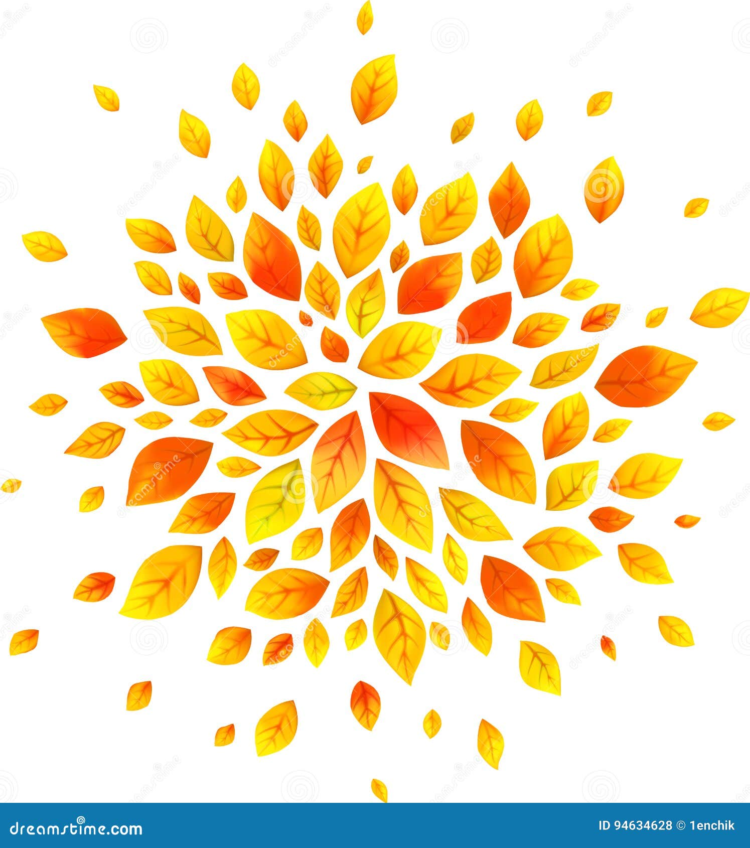 Orange Autumn Leaves Vector Round Splash Isolated on White Stock Vector ...