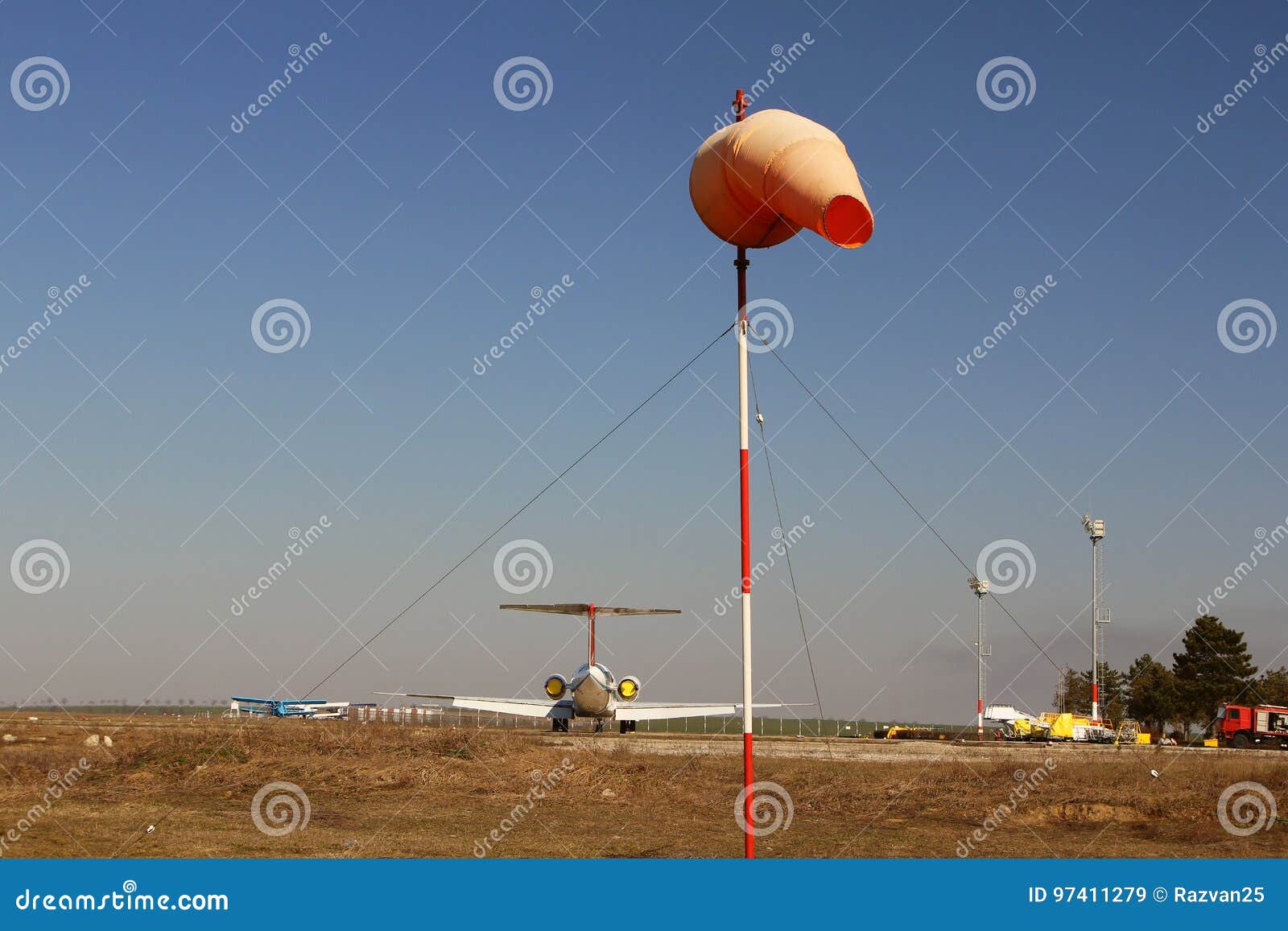 Orange Aviation Windsock Blowing in the Wind Stock Image - Image of ...