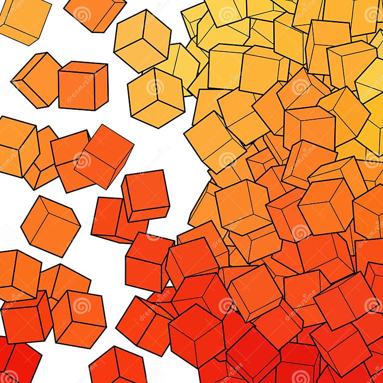 Abstract Red and Orange Cubes Element Background. Overlapping Geometry ...