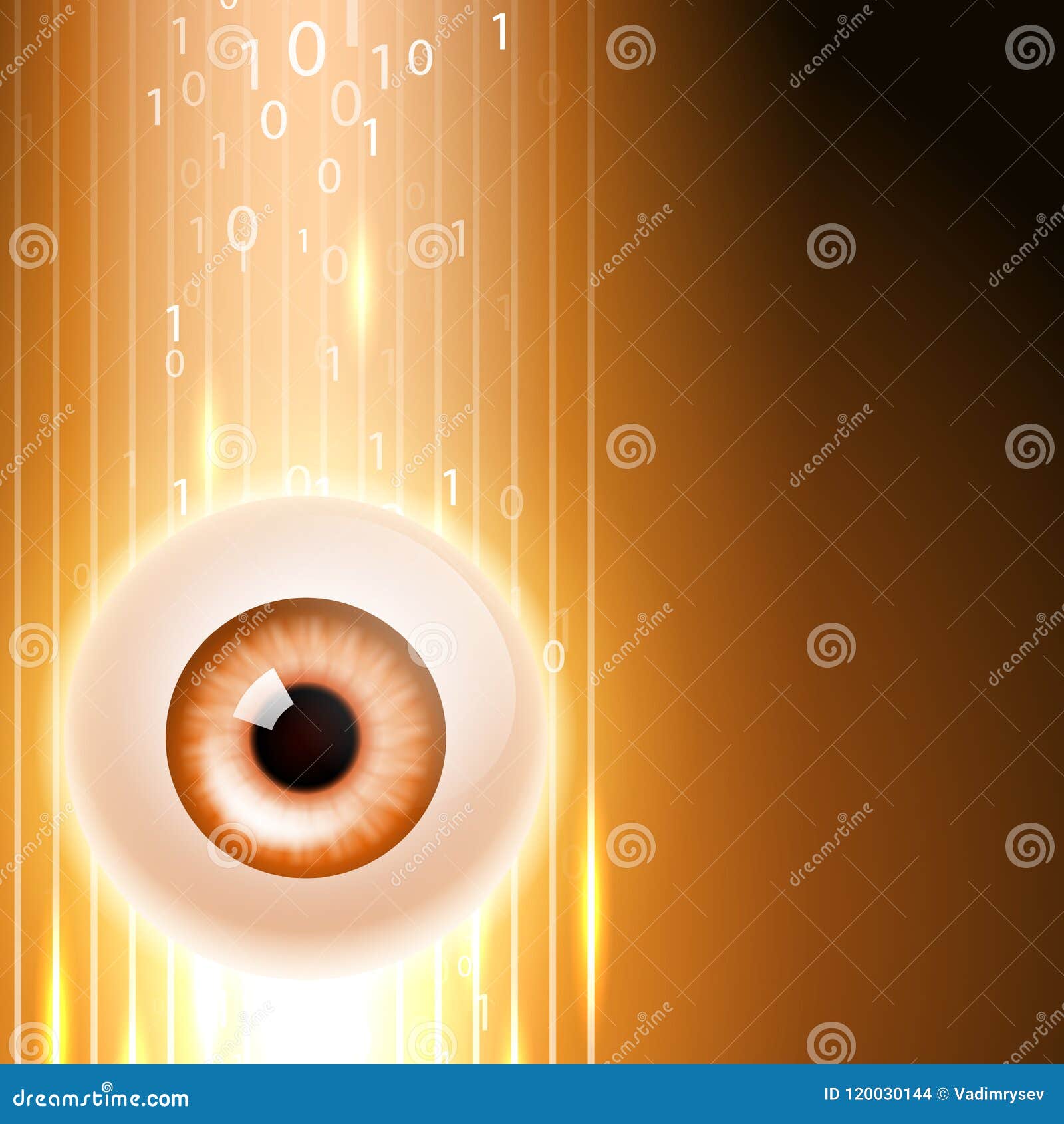 Orange Background with Eye and Binary Code. Stock Vector - Illustration ...