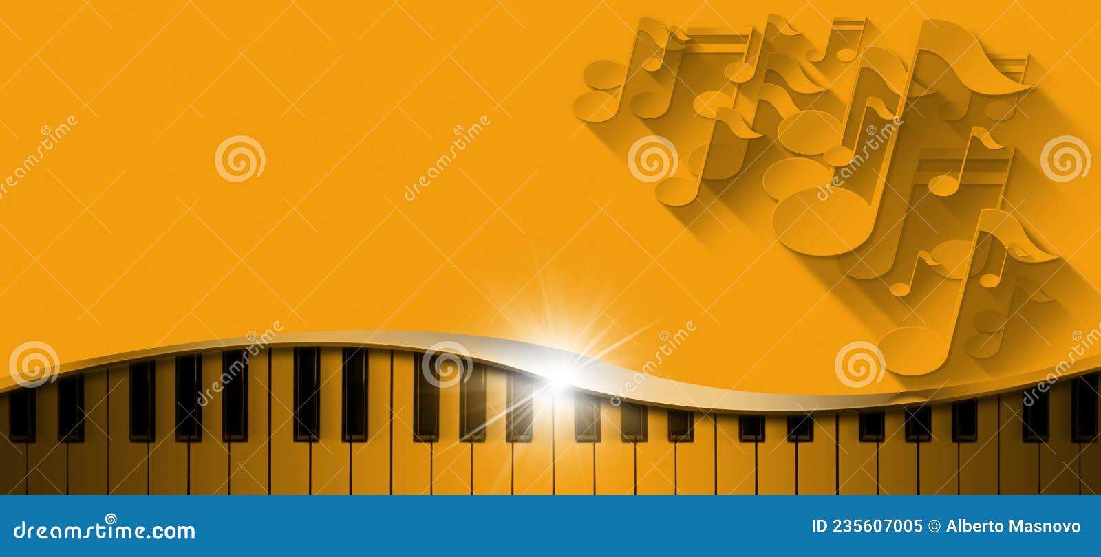 Orange Background with Musical Notes and Piano Keyboard Stock ...