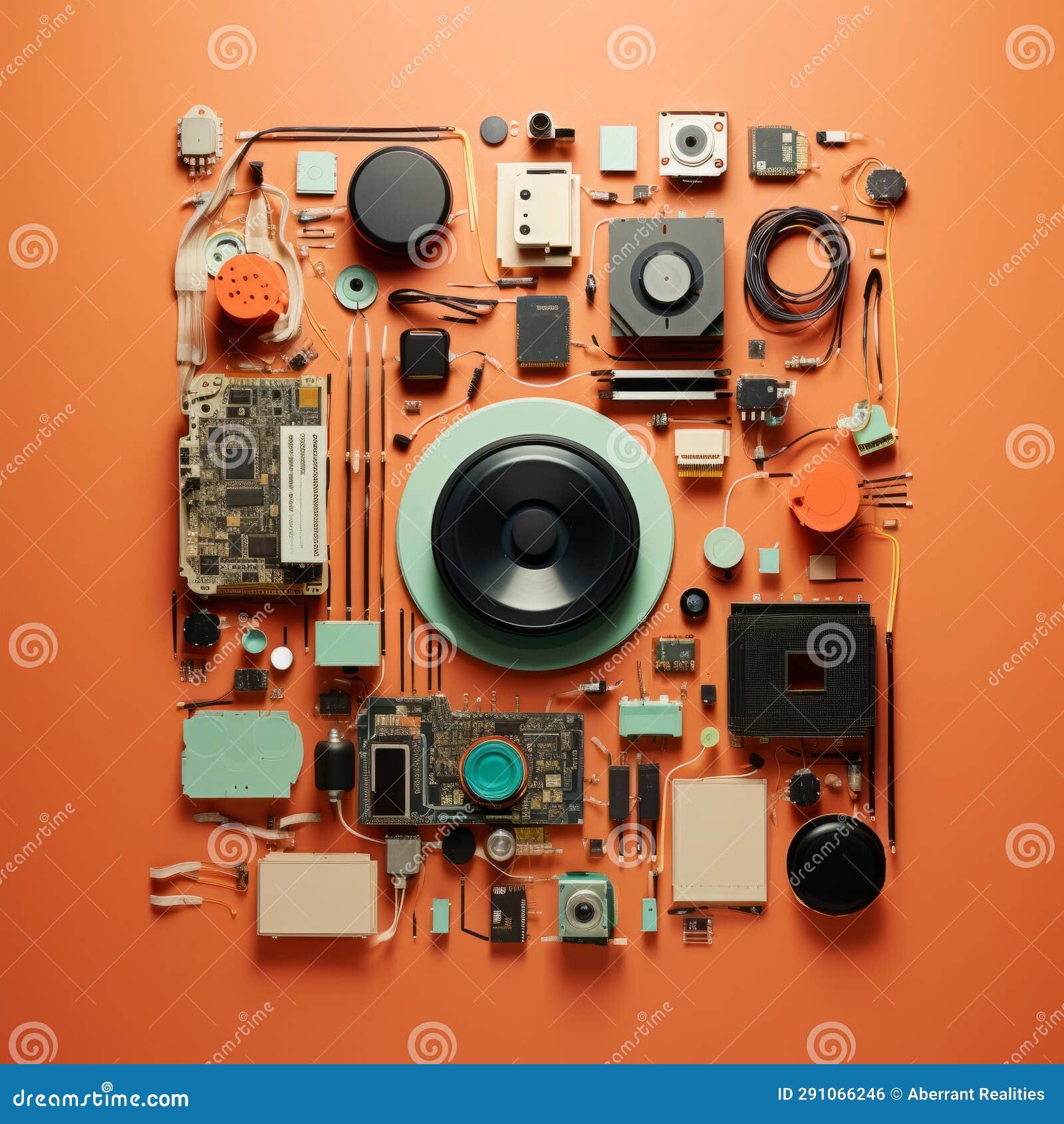 An Orange Background with Various Electronic Components Stock Photo ...