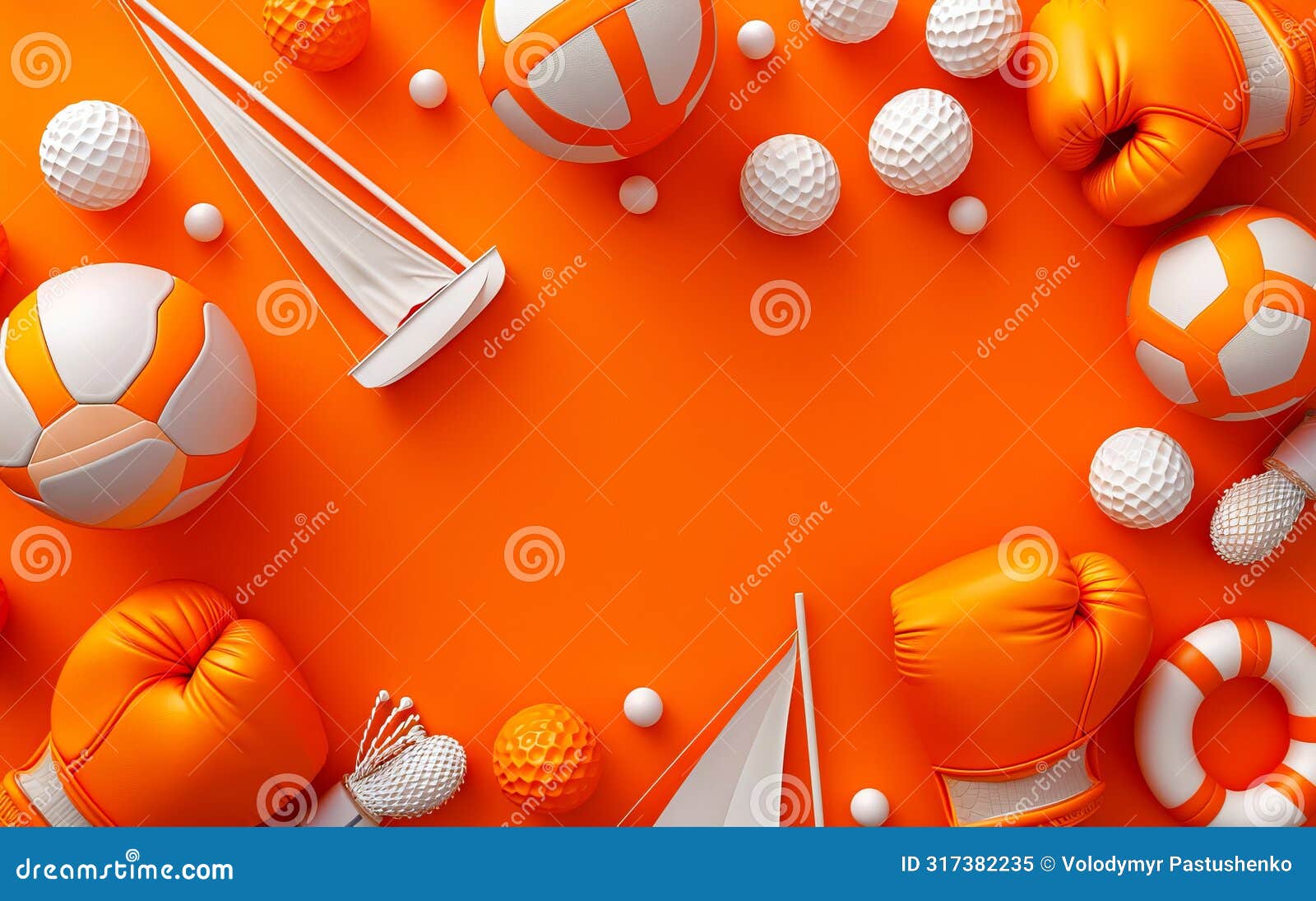 Orange Background with Various Sports Balls and Balls Stock Image ...
