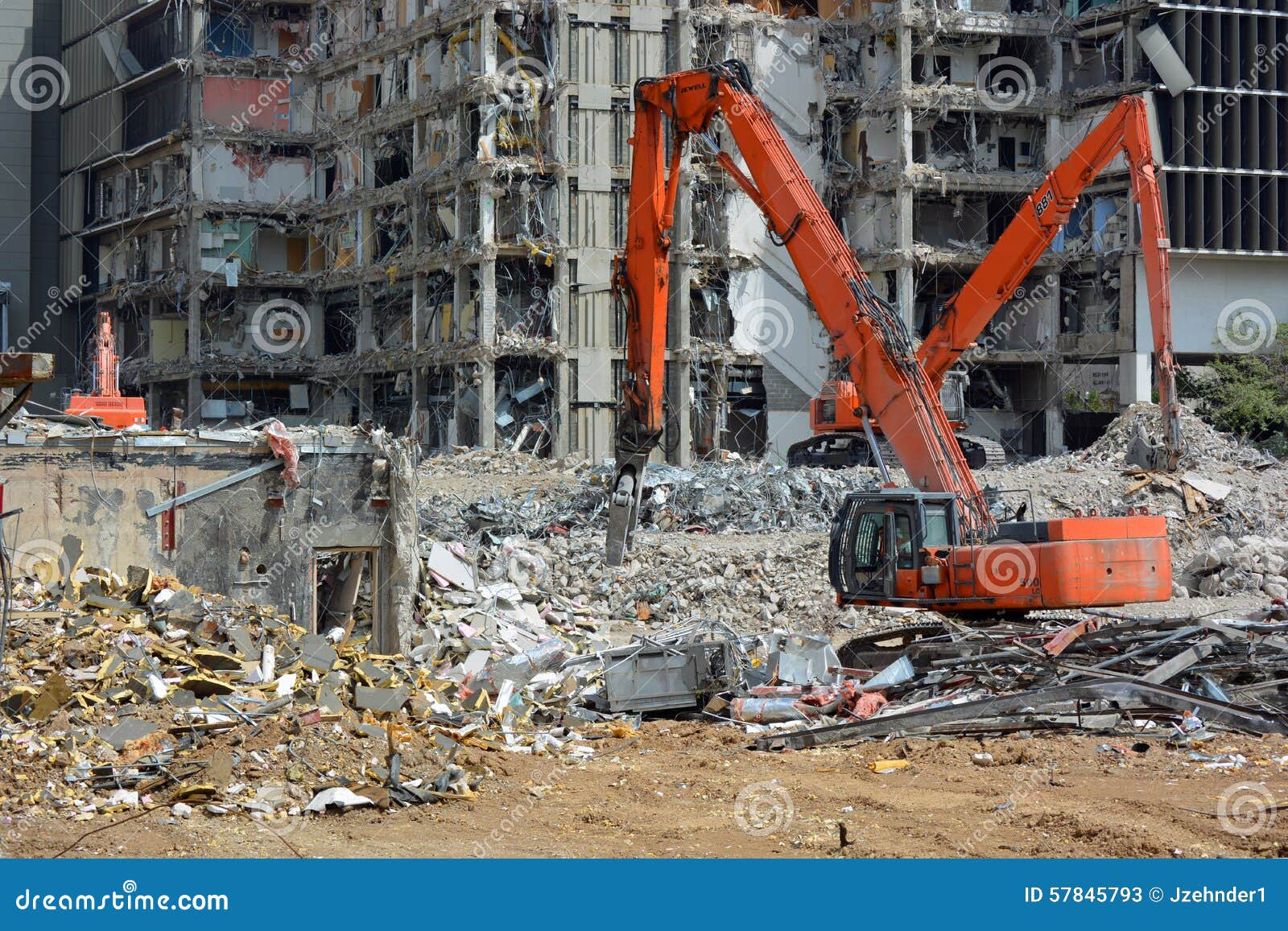 Orange Backhoes Demolish Building Stock Image - Image of multi, renewal ...