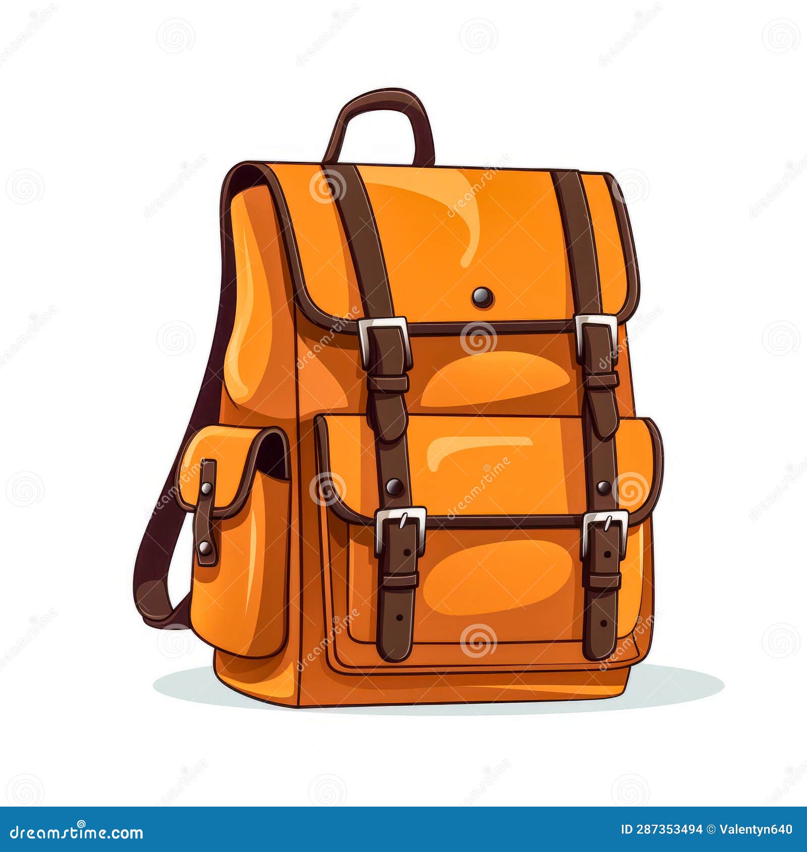 Orange Backpack with Brown Straps and Brown Strap on the Bottom ...