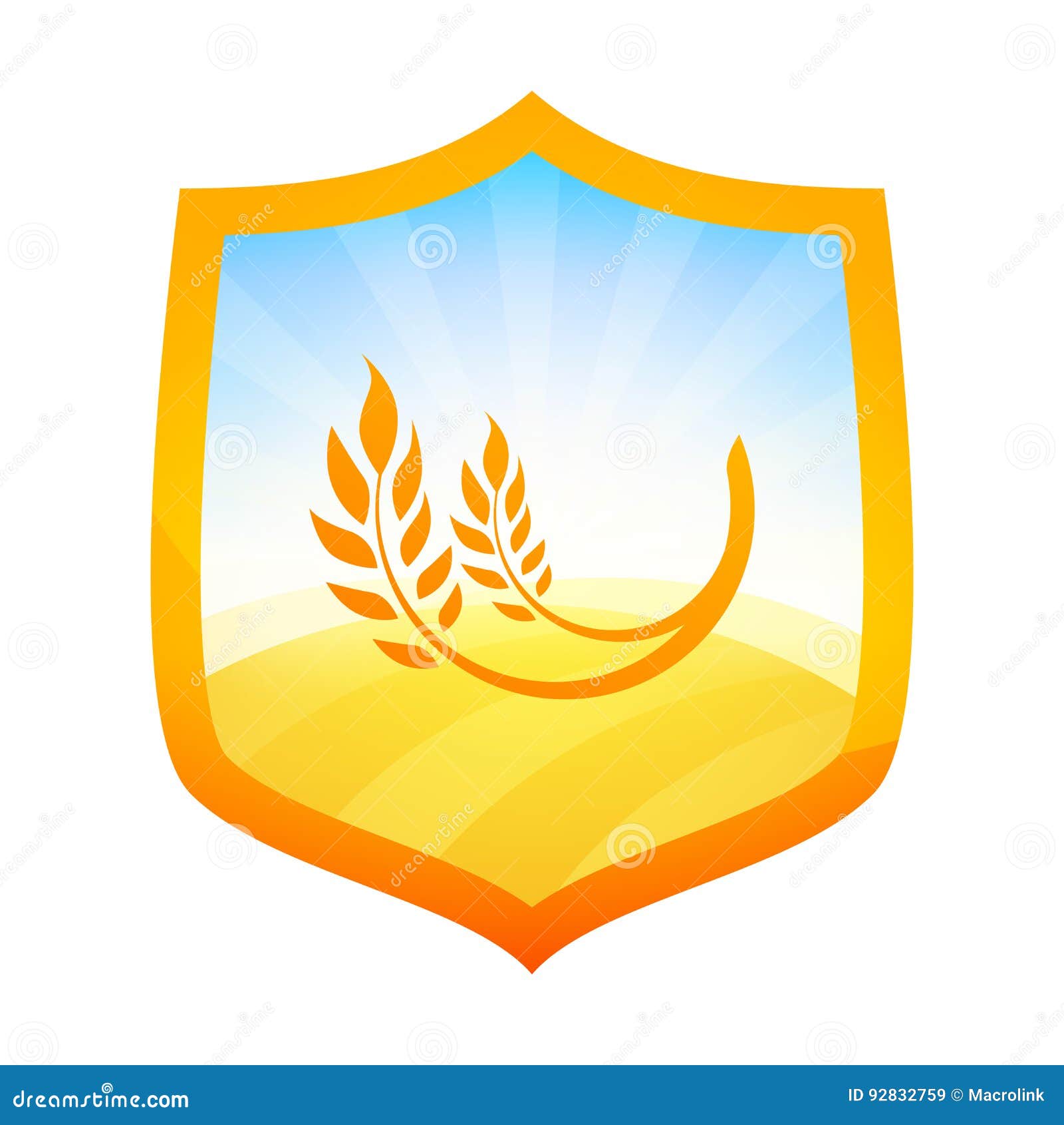 Orange Badge with Farm Field of Wheat on Shield Stock Vector ...