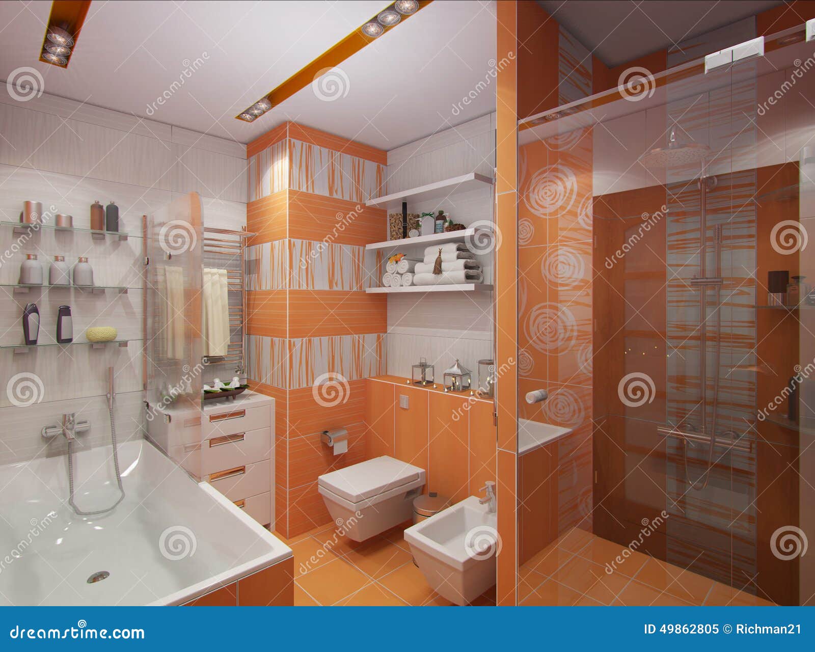 Orange bathroom stock image. Image of color, shower, bath - 49862805
