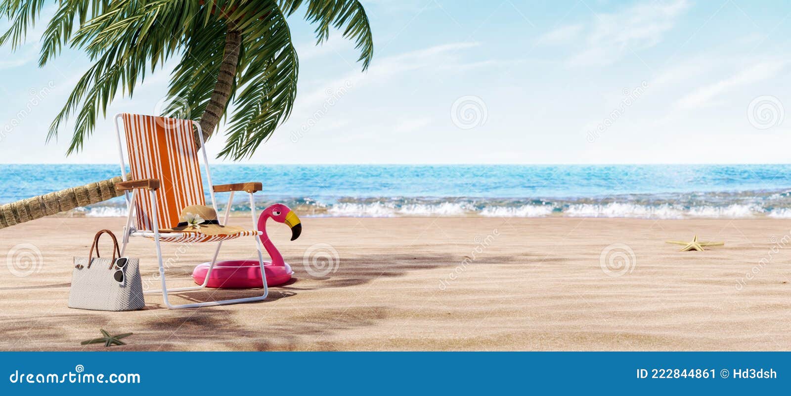 Orange Beach Chair Under the Palm Tree with Summer Accessories Stock ...