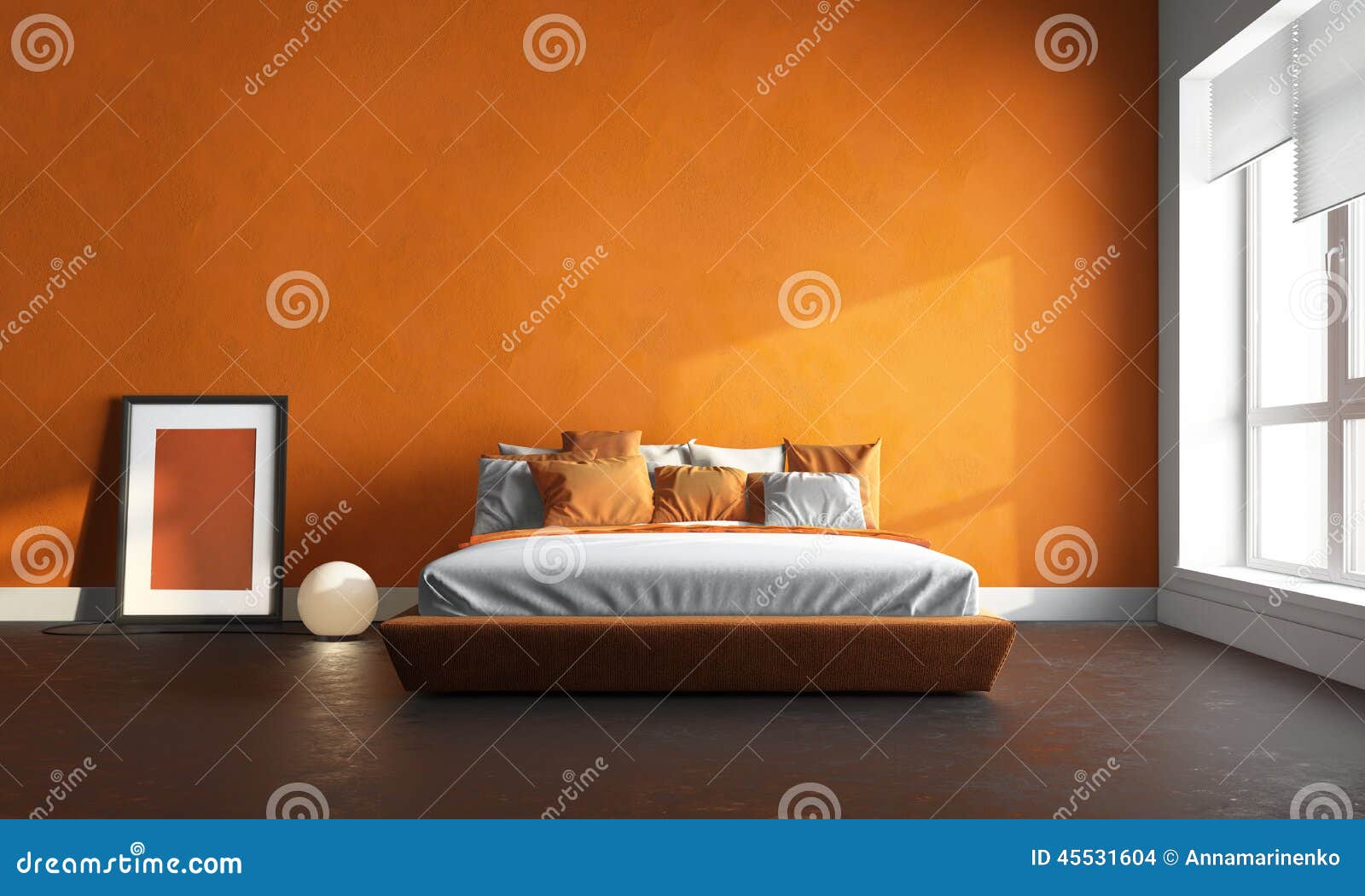 Orange bedroom stock photo. Image of furniture, indoors - 45531604