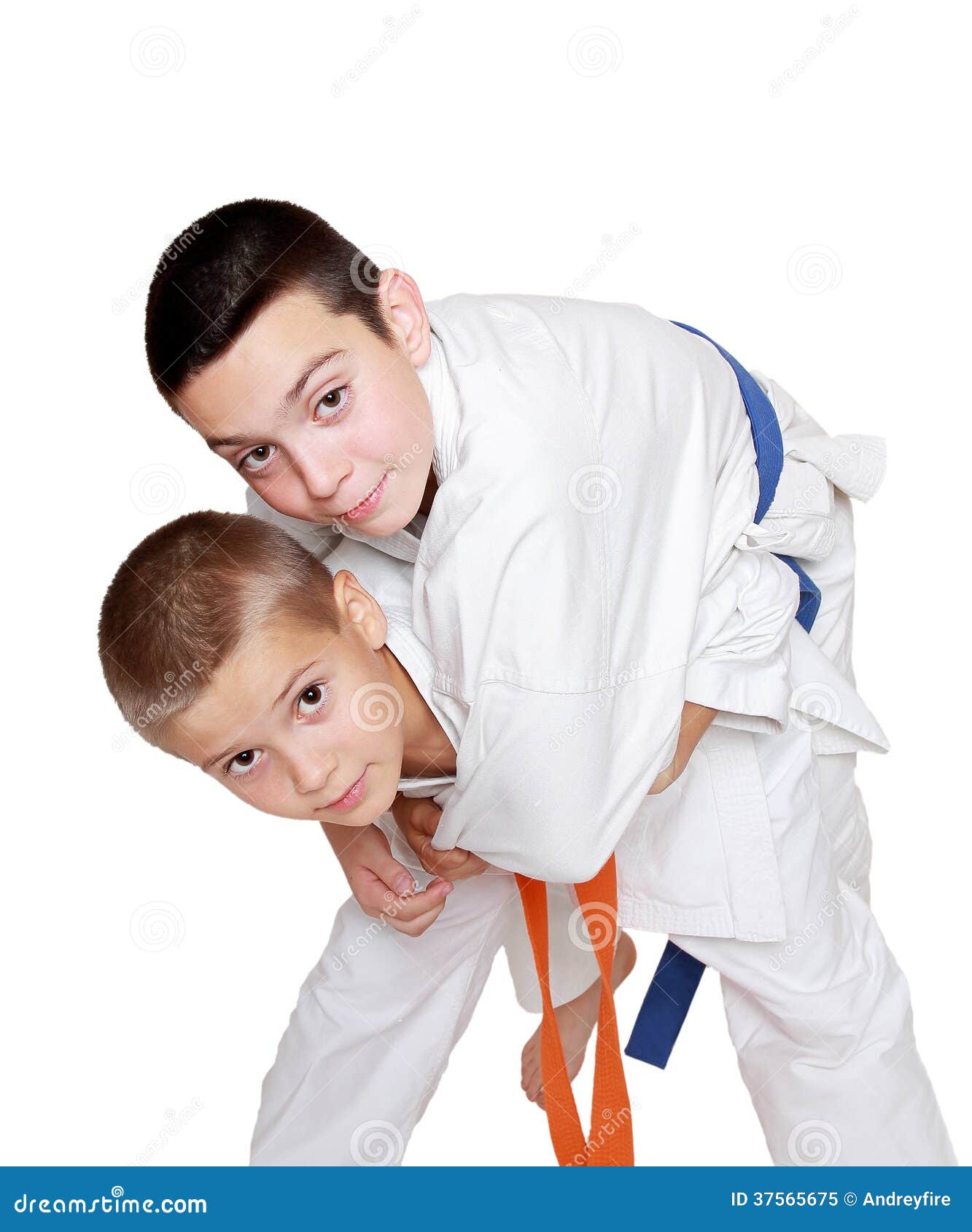 With Orange Belt Athlete Doing Throw Athlete with a Blue Belt Stock ...