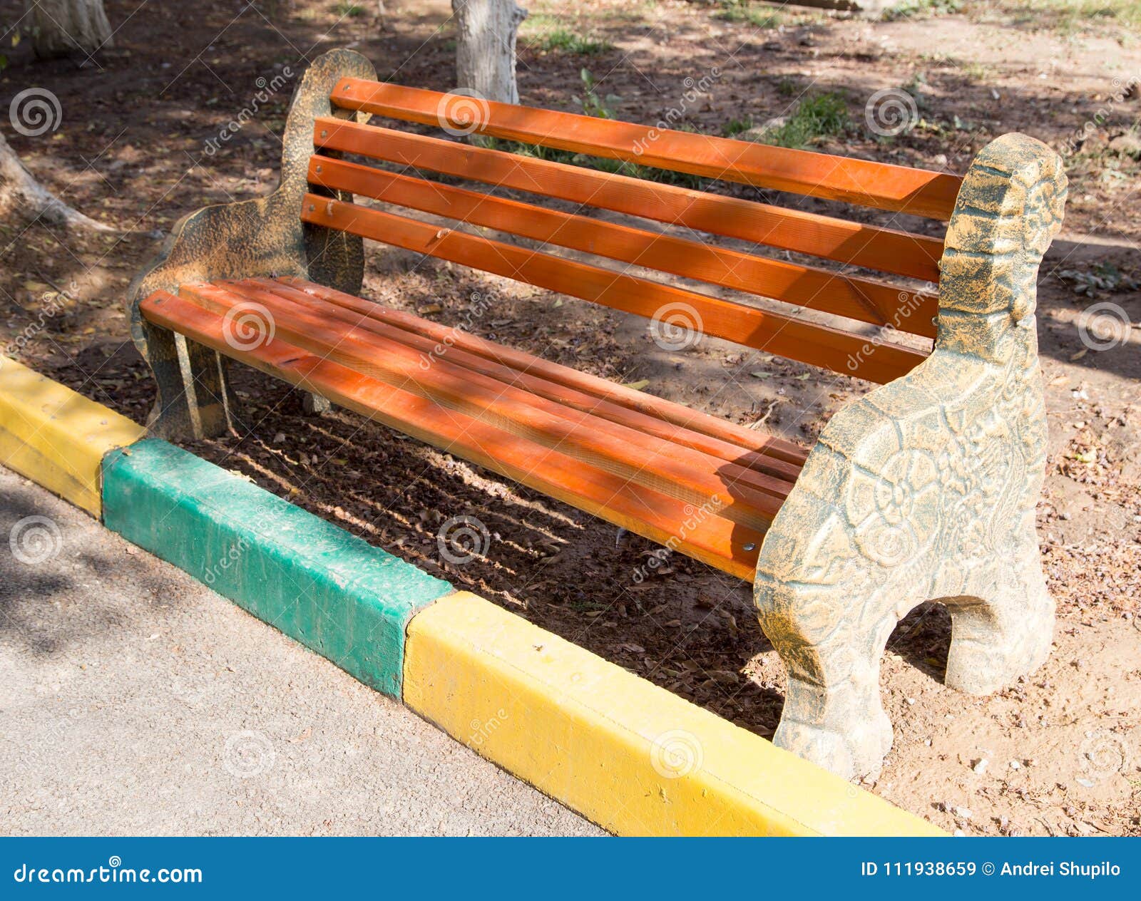 Orange bench in the park stock image. Image of outdoors - 111938659