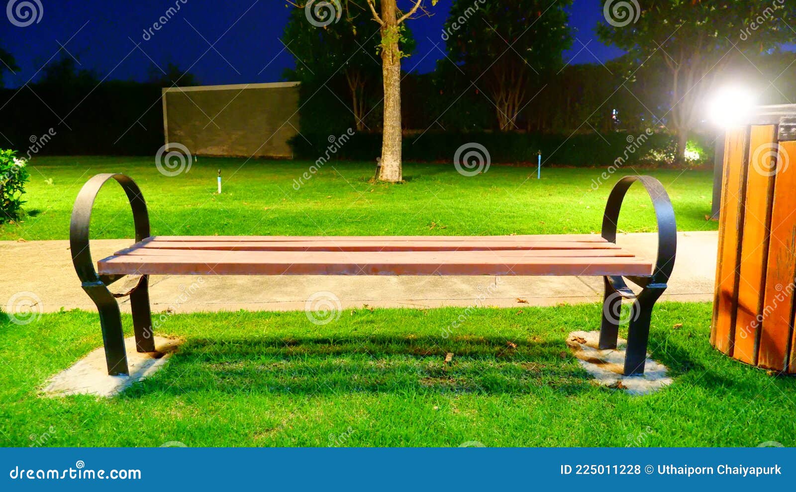 Orange Benches in the Park in the Evening. Stock Photo - Image of ...