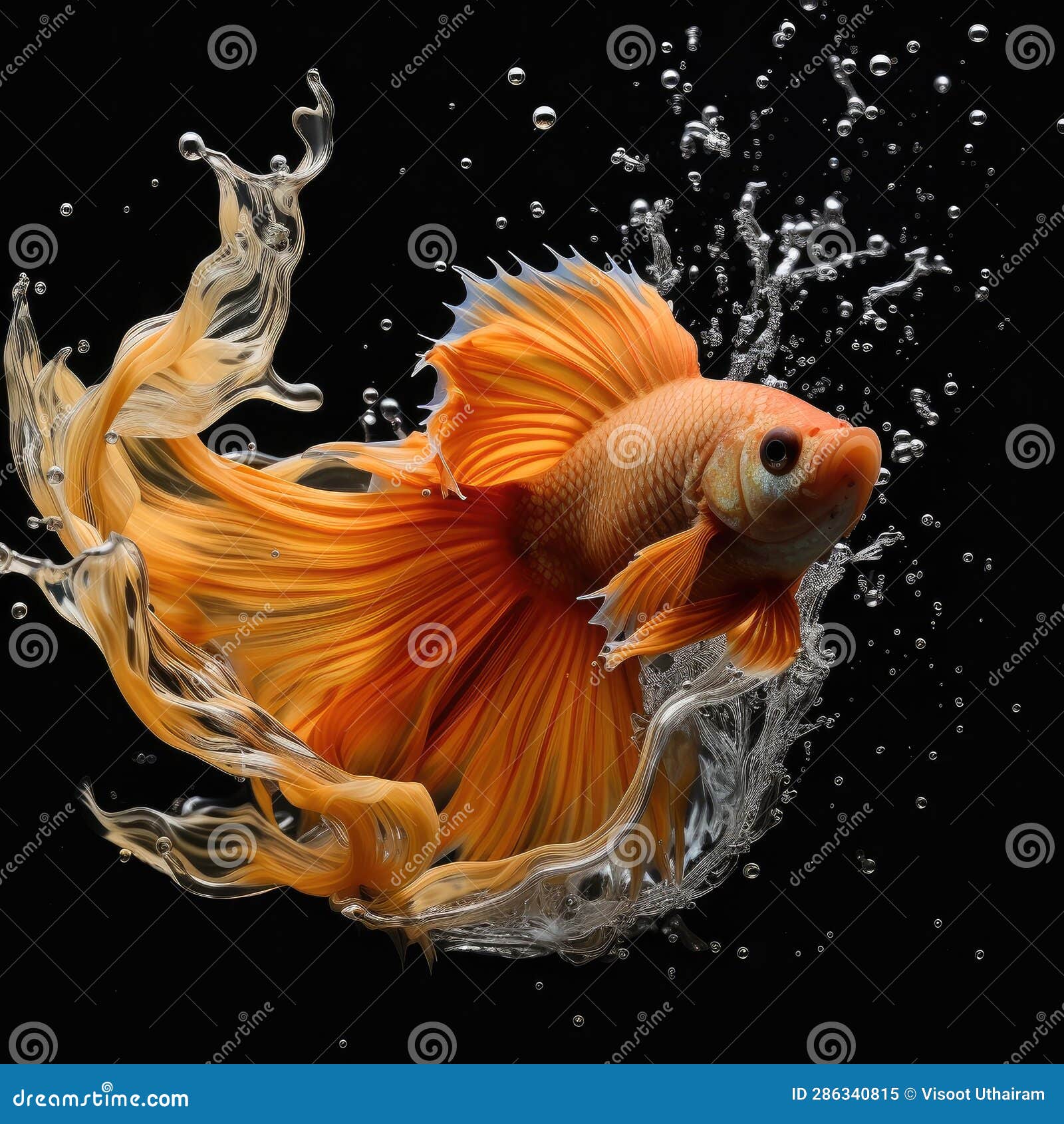 Orange Betta Fish Splashing in Water, Fight Fish Stock Illustration ...