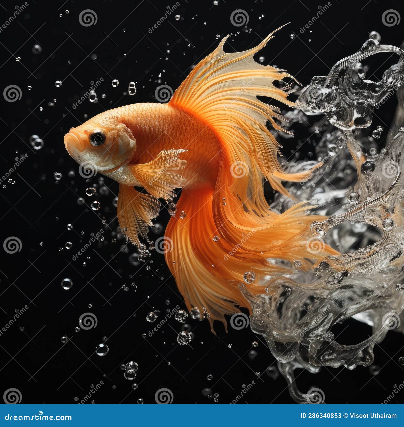 Orange Betta Fish Splashing in Water, Fight Fish Stock Illustration ...