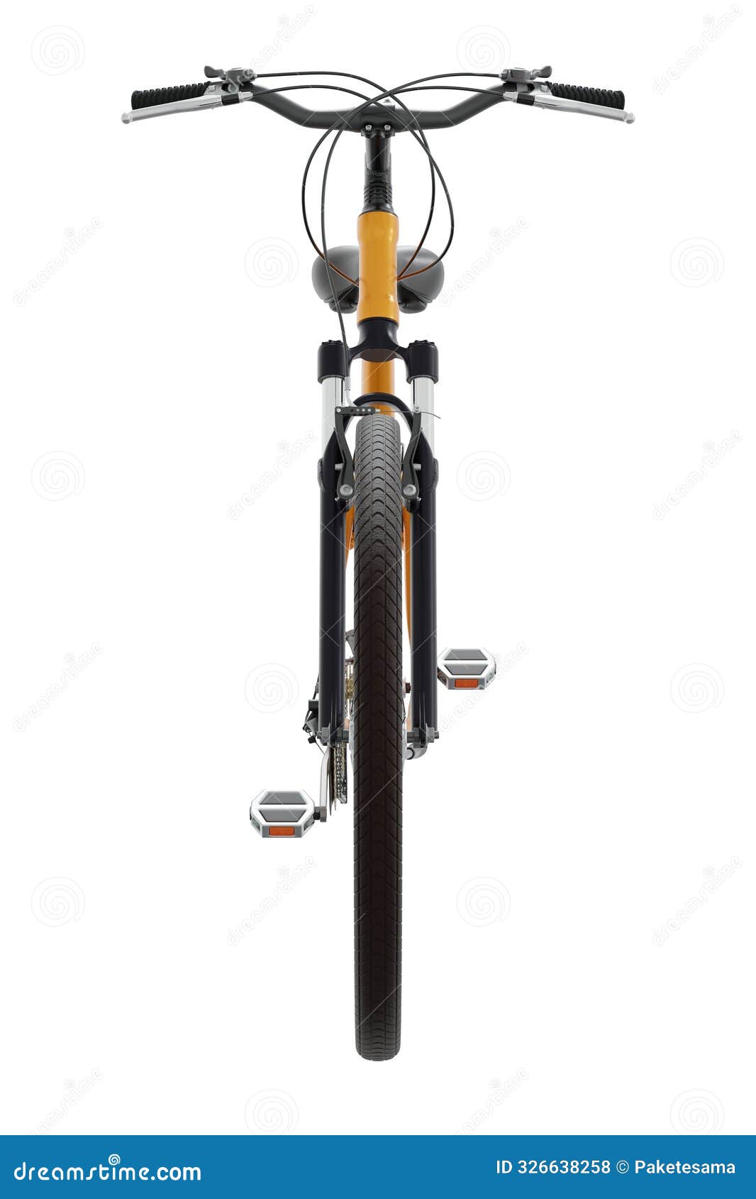 Orange Bicycle, Front View Isolated on White Background, 3D ...