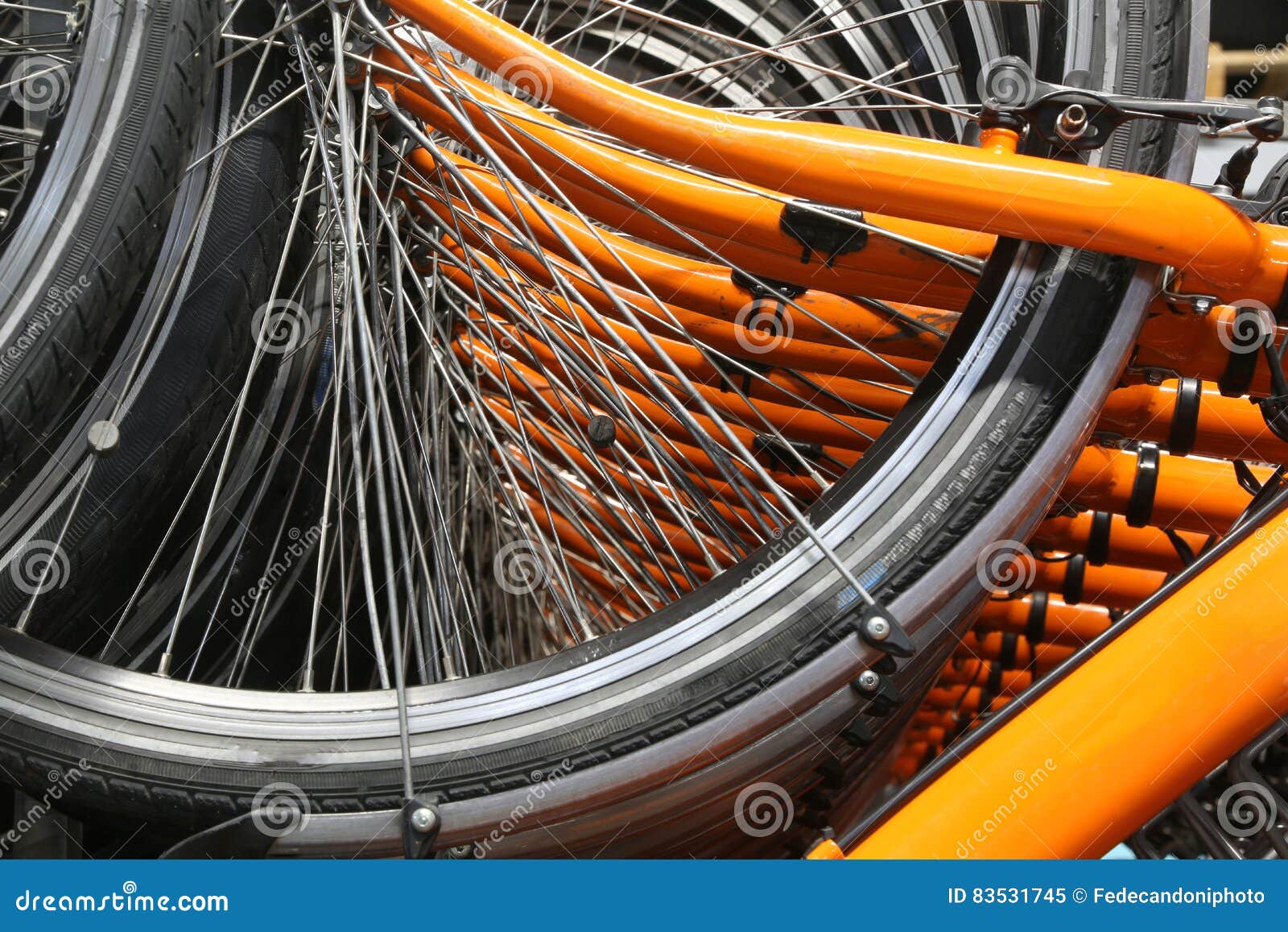 Orange Bicycle Wheels and the Many Spokes of the Wheels Stock Image ...
