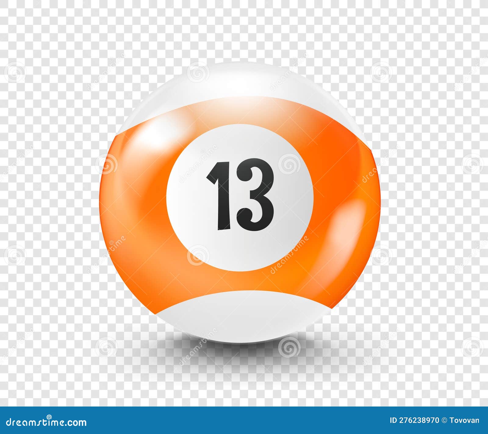 Orange Billiard Ball with Number 13. 3d Vector Isolated on Transparent ...