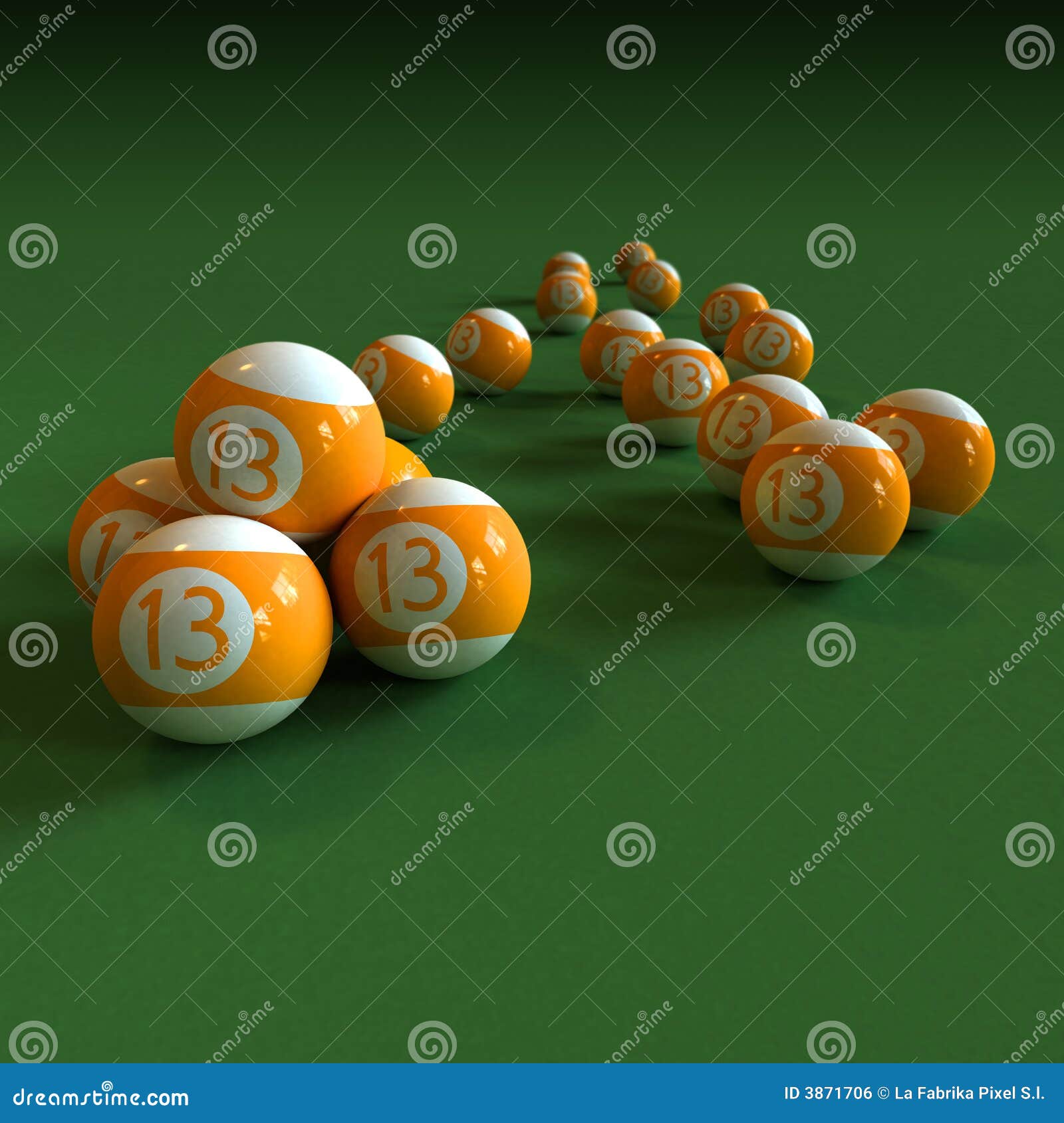 Orange Billiard Balls Number 13 on Green Felt Tabl Stock Illustration ...
