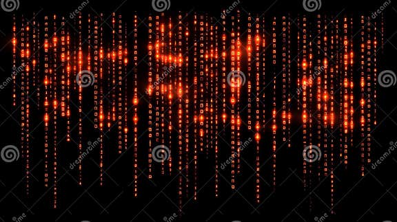 Orange Binary Code Data Raining Down on Black Background Stock Photo ...