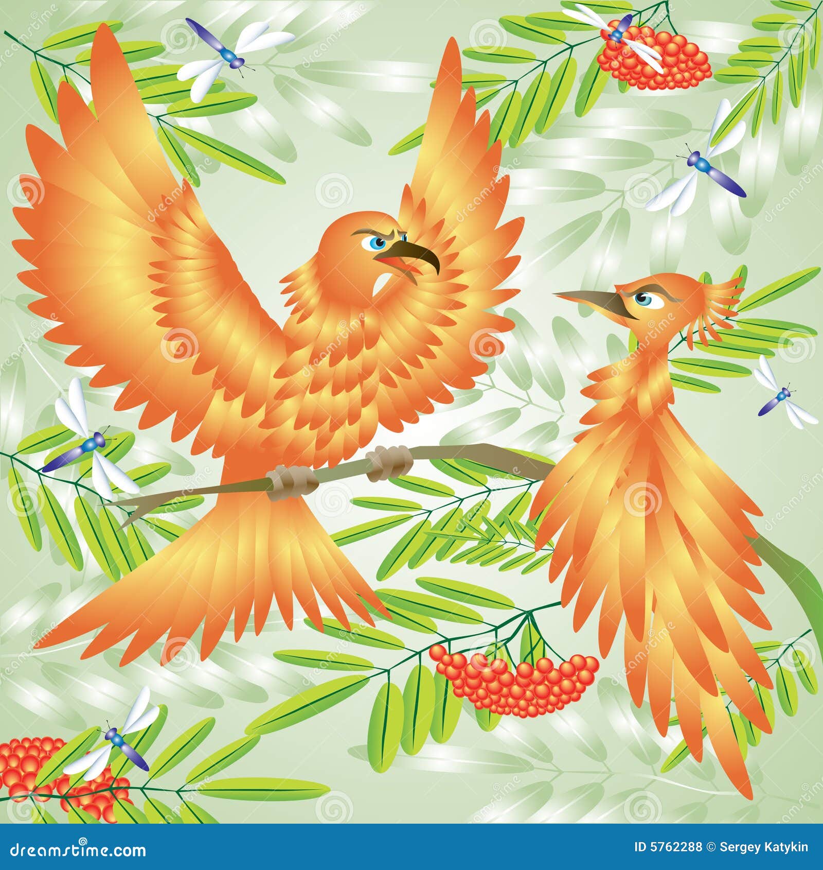 An orange bird. stock vector. Illustration of nature, tail - 5762288