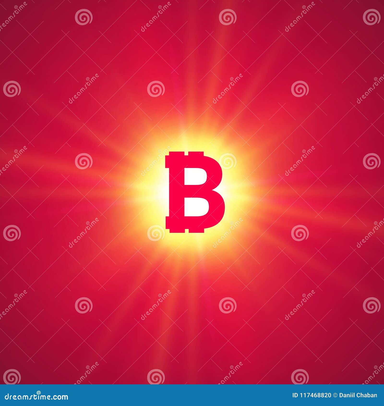 Orange Bitcoin Cryptocurrency in the Bright Rays on a Pink Background ...