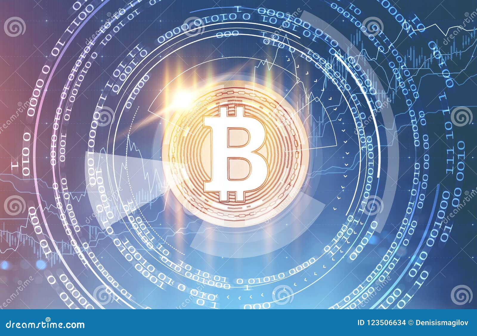 Orange Bitcoin in Immersive Interface on Blue Stock Illustration ...