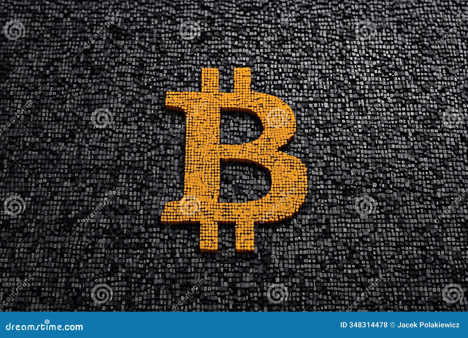 Orange Bitcoin Logo Made of Tiny Numbers on a Black Background. Stock ...