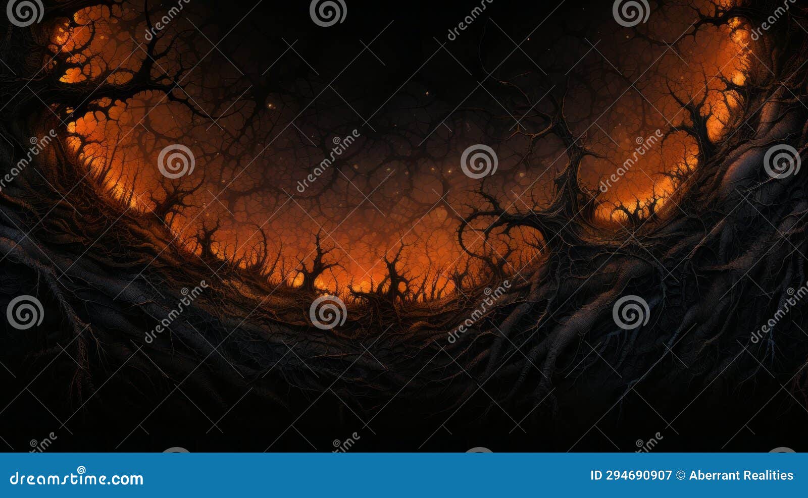 An Orange and Black Background with Trees and Fire Stock Illustration ...