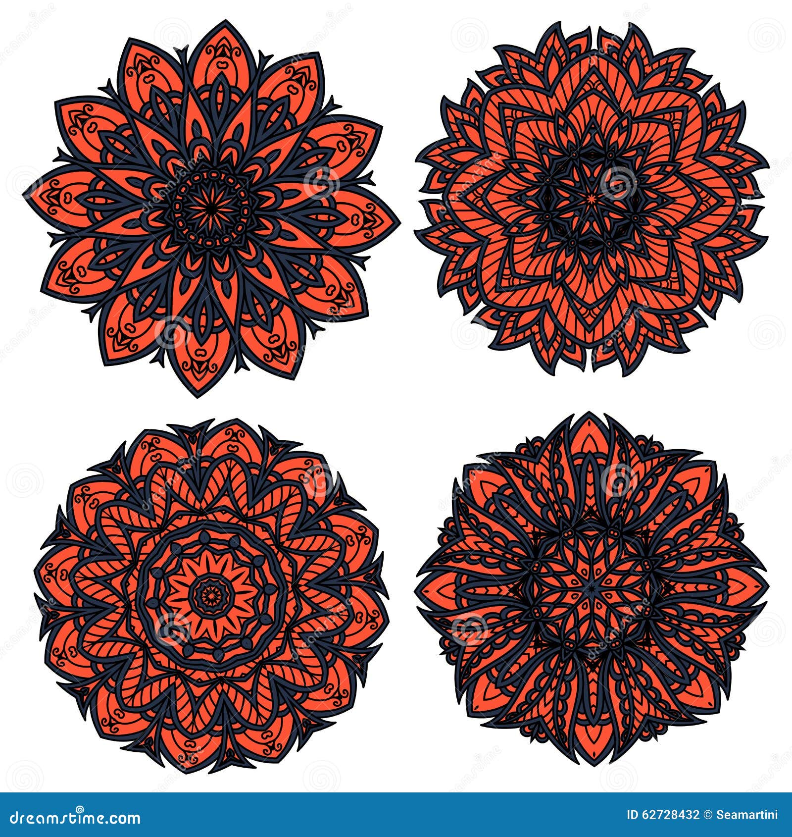 Orange and Black Circular Floral Patterns Stock Vector - Illustration ...
