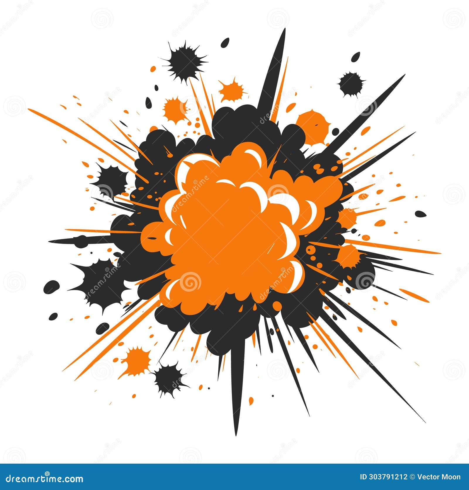 Orange and Black Comic Book Explosion Bubble with Splatter Effects ...