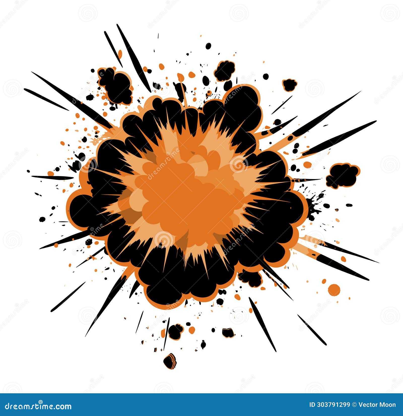 Orange and Black Comic Book Style Explosion with Splatters and Streaks ...