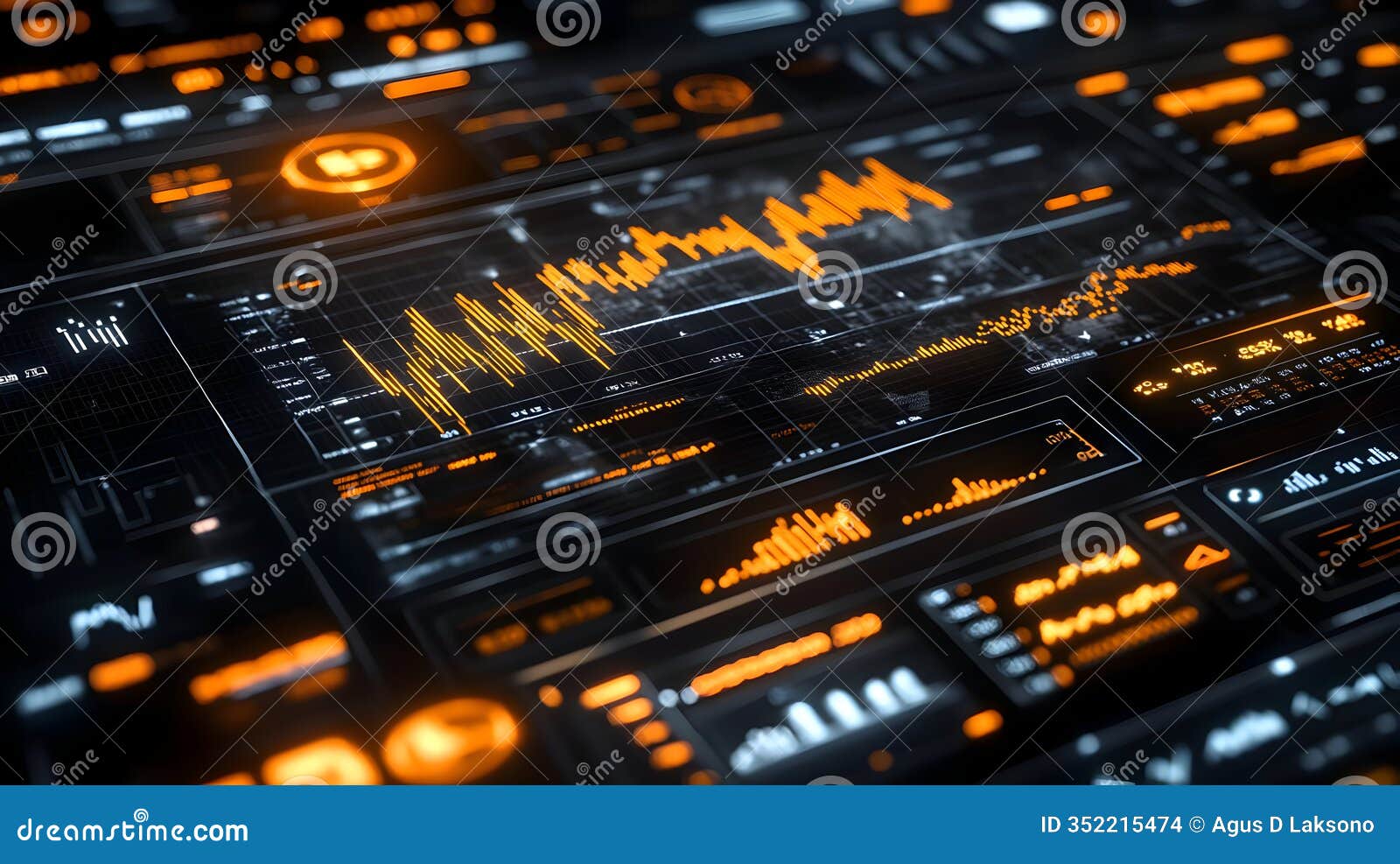 Orange and Black Digital Dashboard 3D Illustration Stock Illustration ...