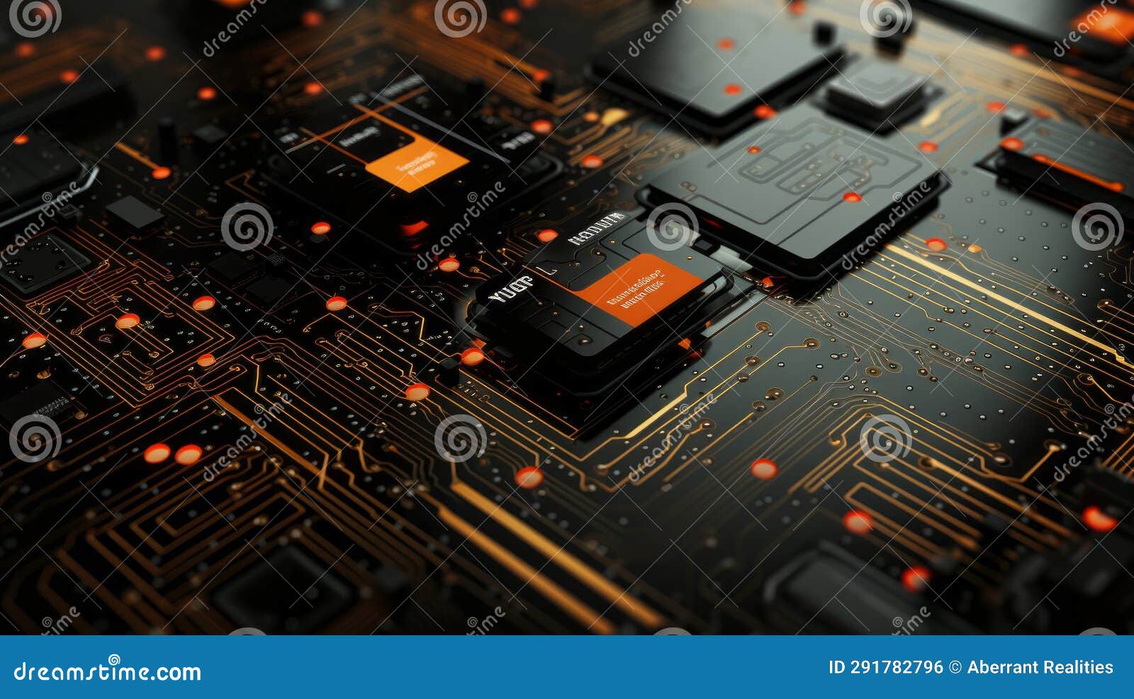 An Orange and Black Electronic Circuit Board Stock Illustration ...