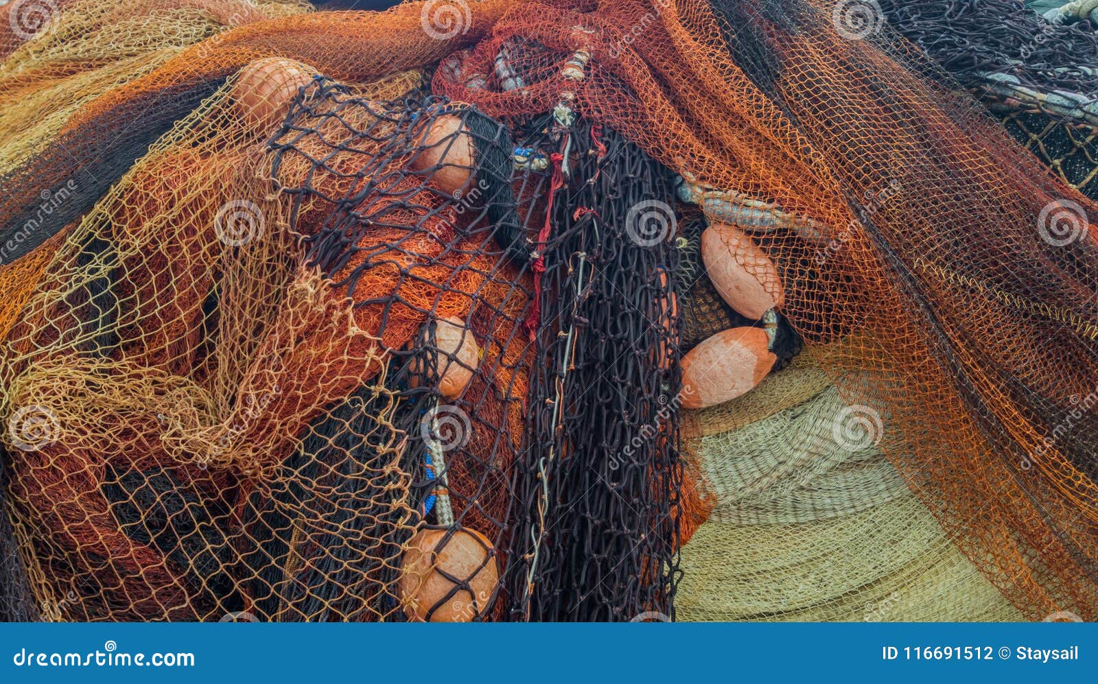 Orange and Black Fishing Nets with Floats Stock Photo - Image of dock ...