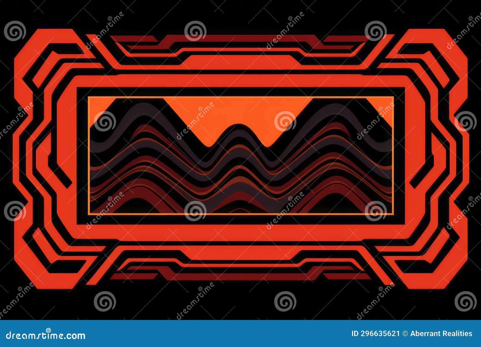 An Orange and Black Frame with a Wave Pattern on it Stock Illustration ...