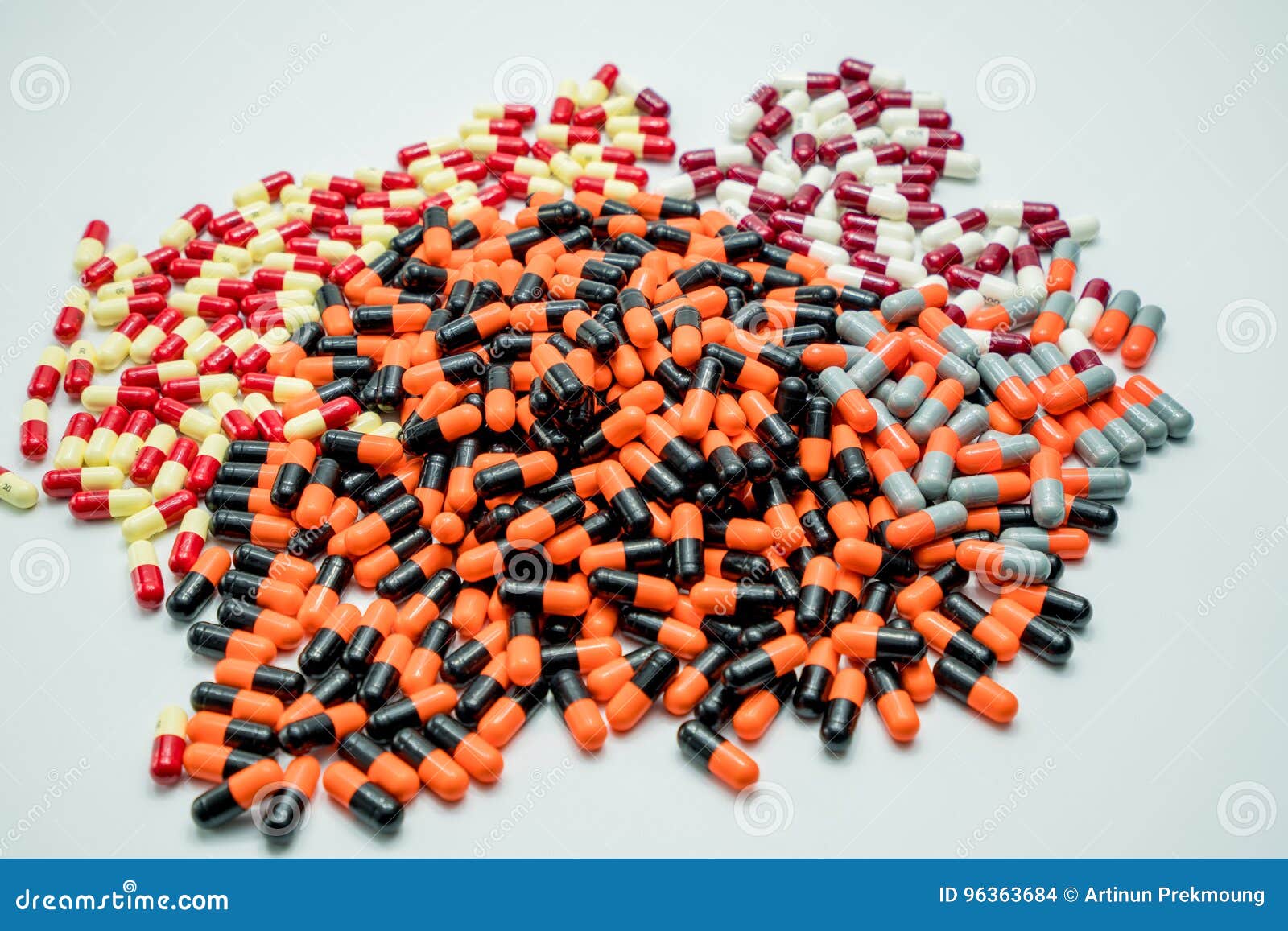 Orange, Black, Grey, White, Red, Pale Yellow, Capsule Pills Stock Photo ...