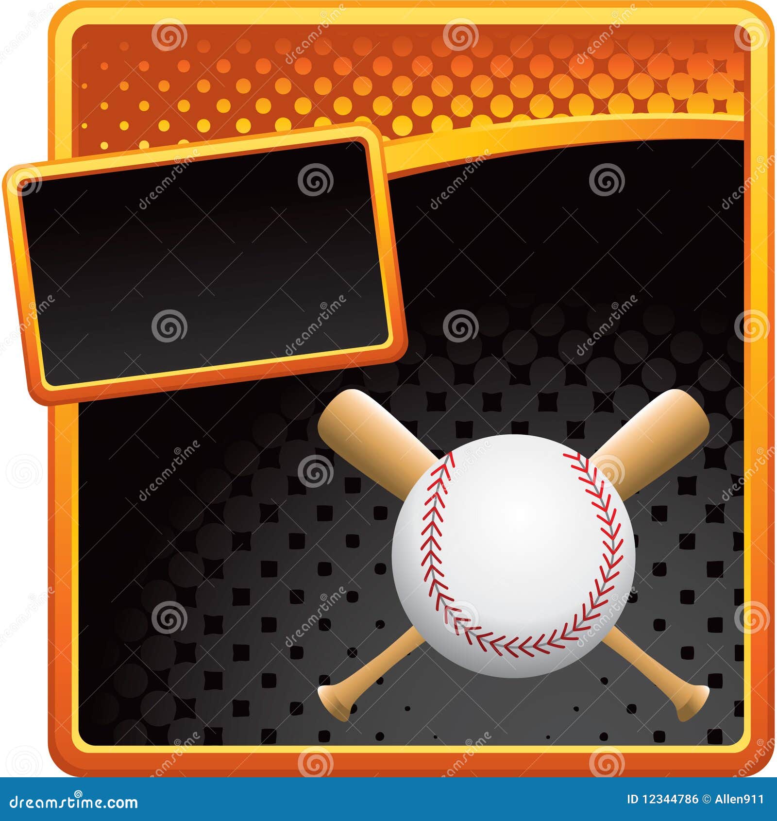 Orange and Black Halftone Ad Baseball with Bats Stock Vector ...