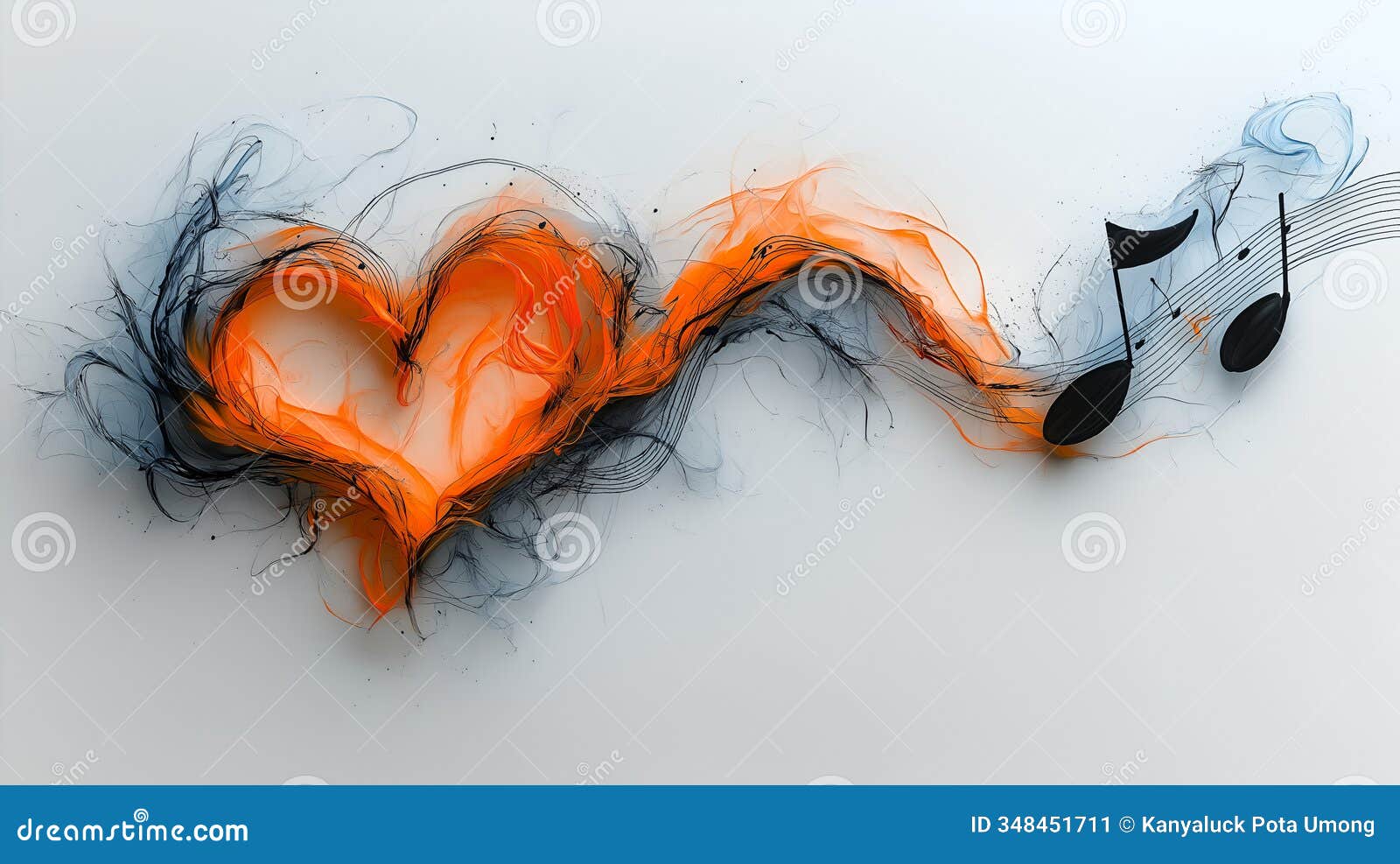 Orange and Black Heart-shaped Smoke with Music Notes Stock Illustration ...