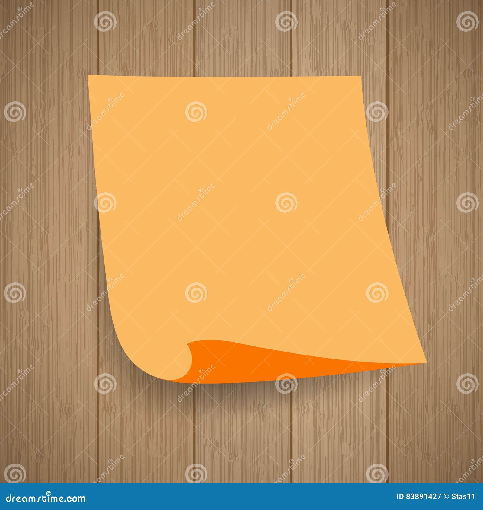 Orange Blank Paper Sheet Over Wooden Background. Vector Background ...
